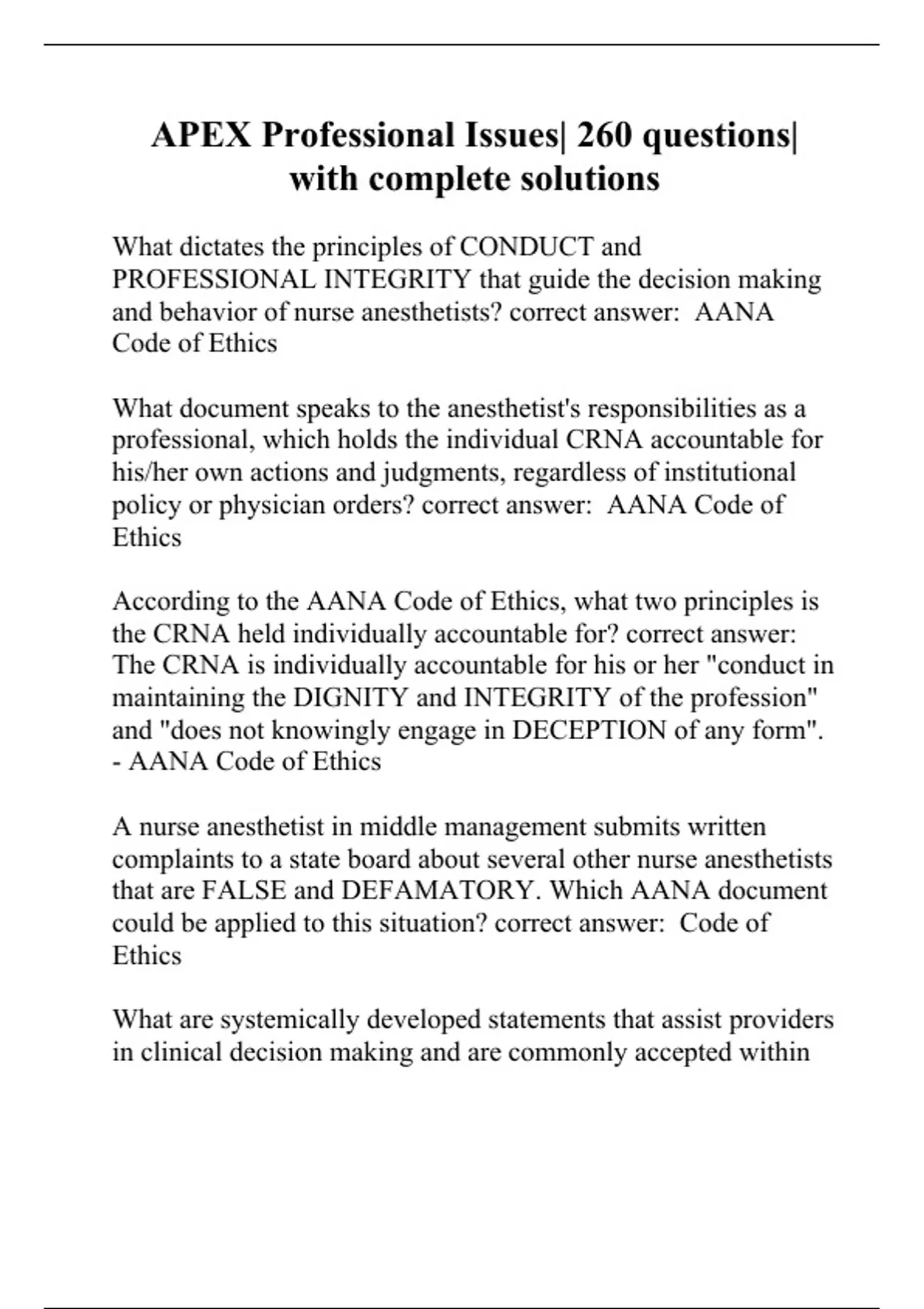 APEX Professional Issues| 260 questions| with complete solutions - APEX ...