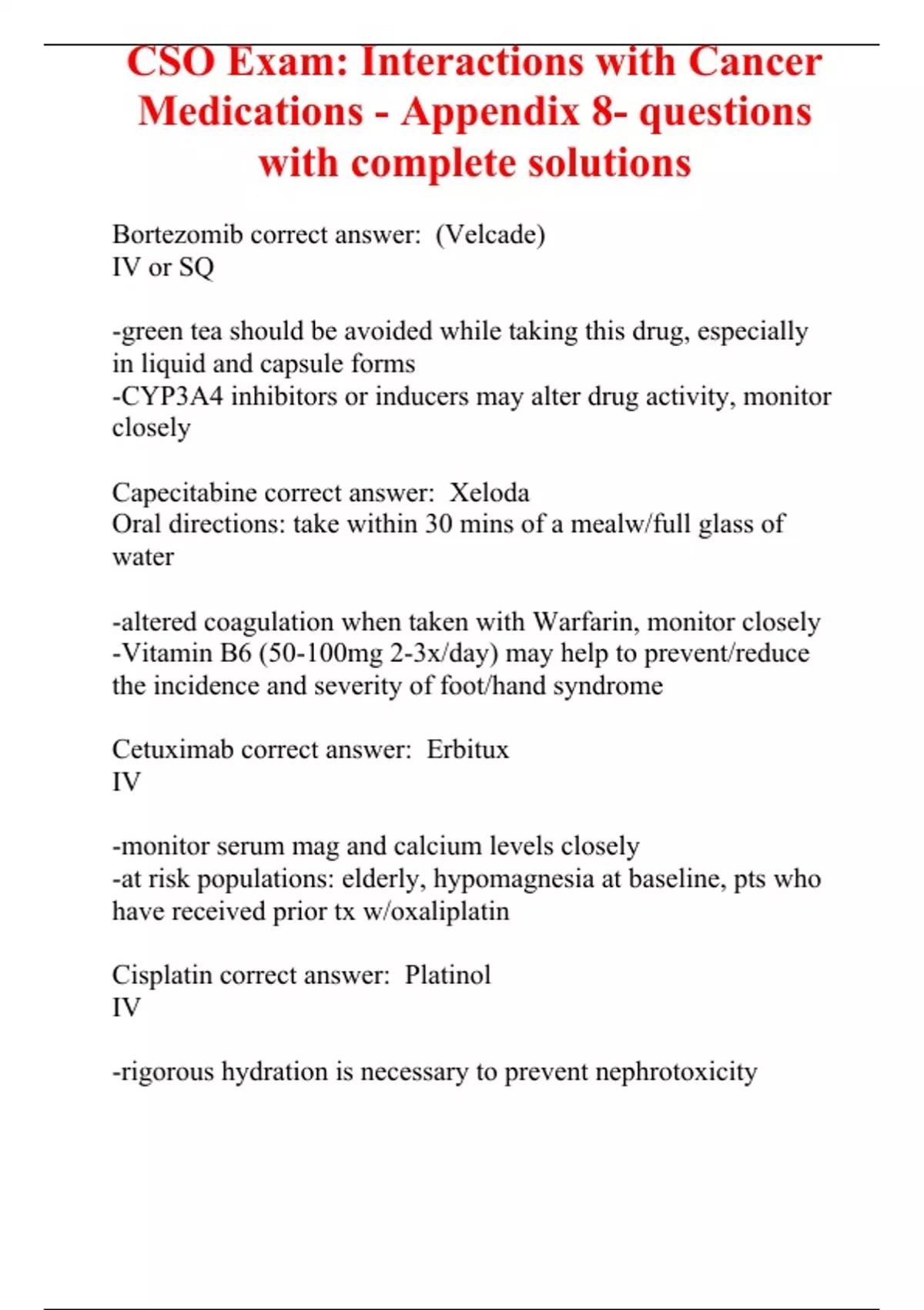 CSO Exam: Interactions with Cancer Medications - Appendix 8- questions ...