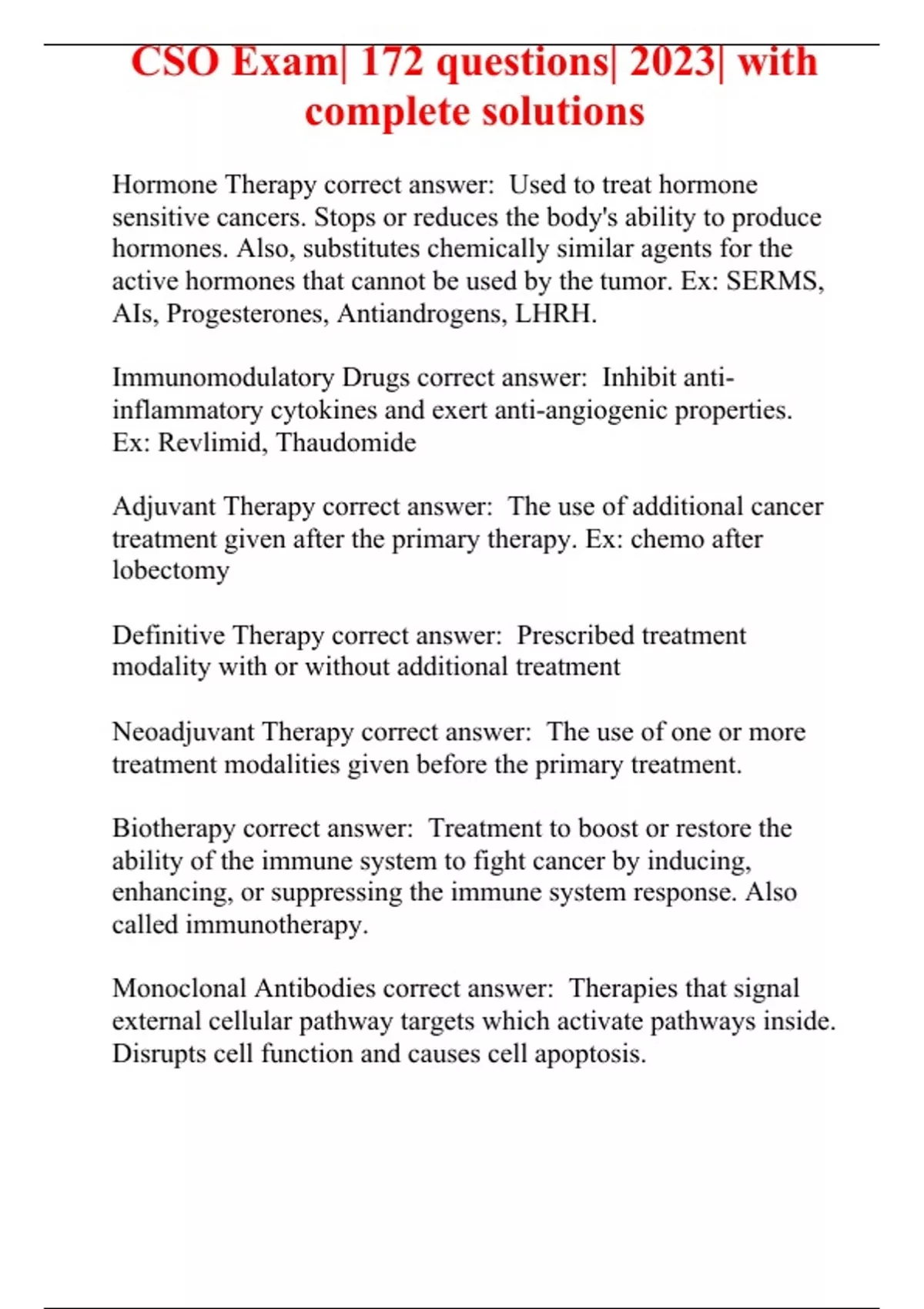 CSO Exam| 172 questions| 2023| with complete solutions - CSO - Stuvia US