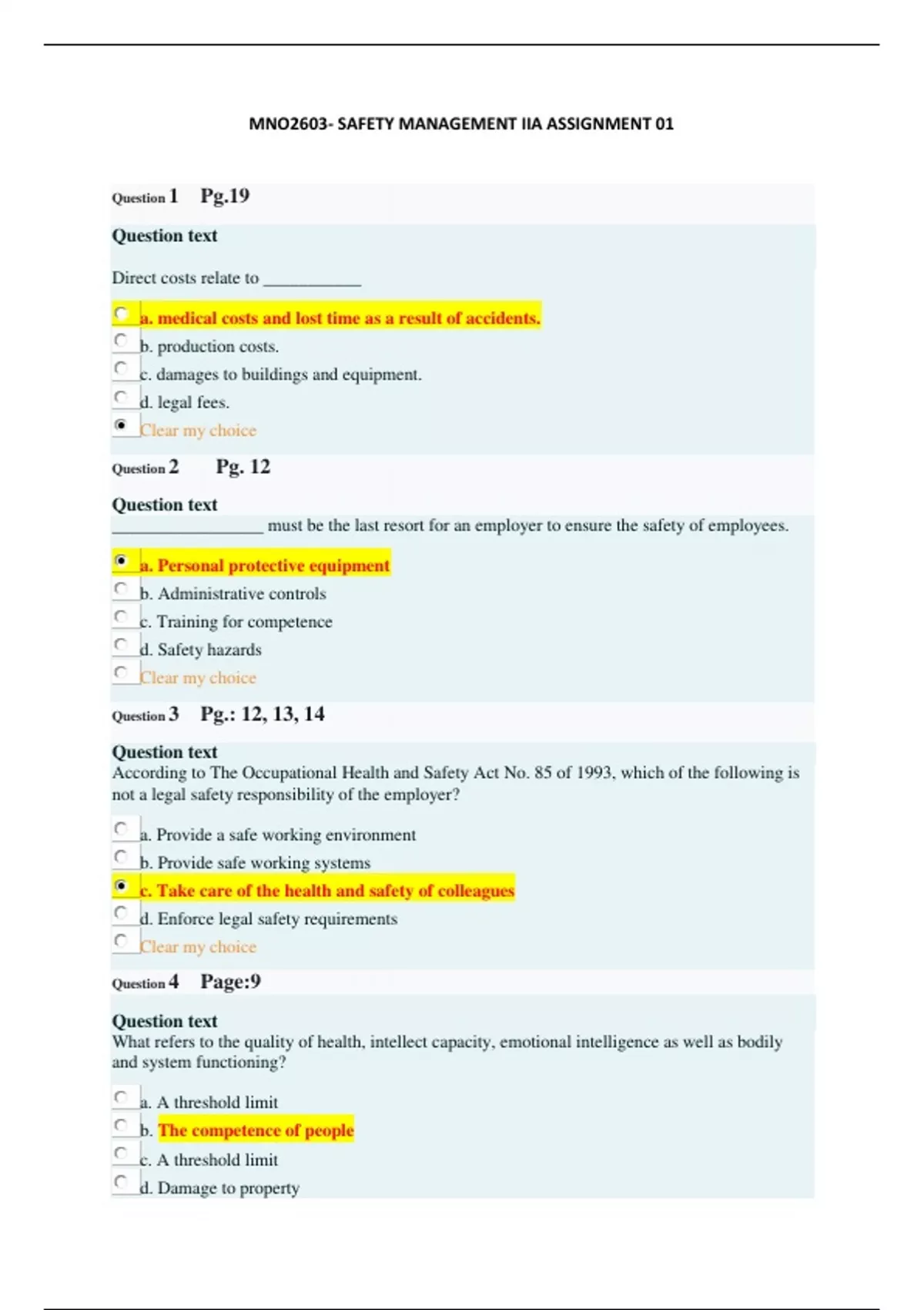 MNO2603 Safety Management Assignment 1 Answers- Due on the 14th of ...