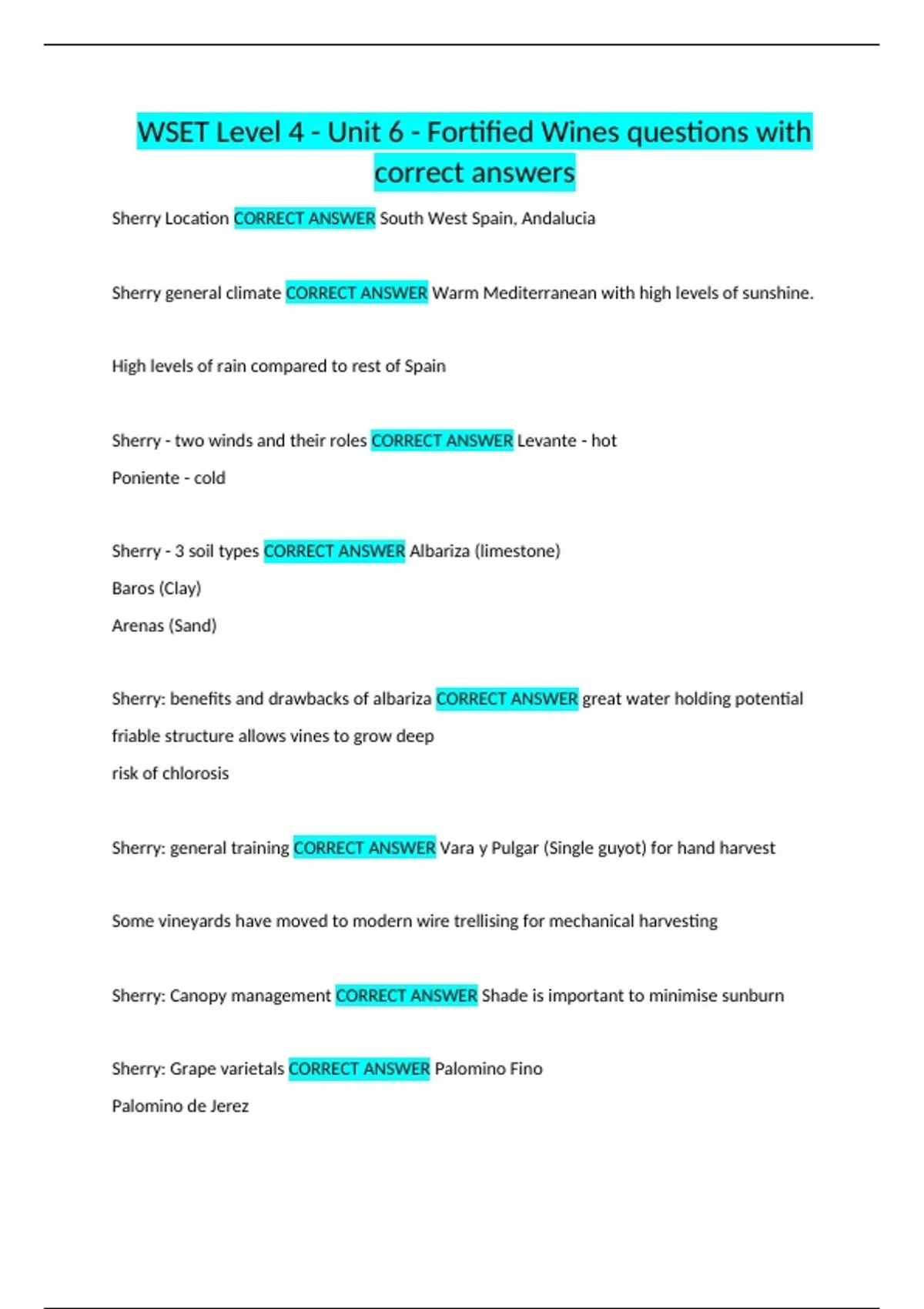 WSET Level 4 - Unit 6 - Fortified Wines questions with correct answers ...