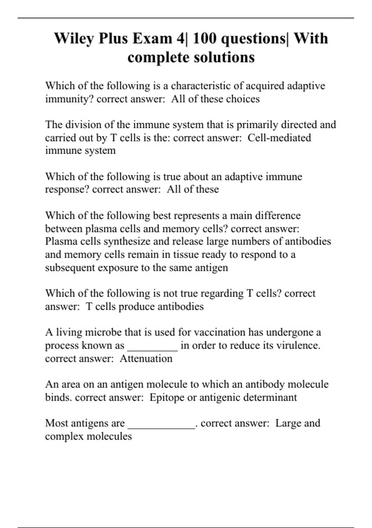 Wiley Plus Exam 4| 100 questions| With complete solutions - WILEY ...