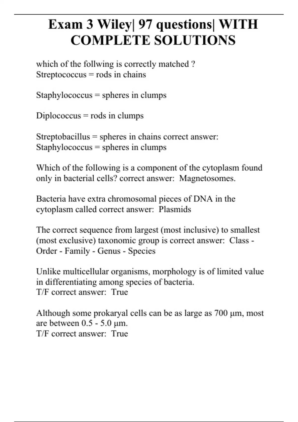 Exam 3 Wiley| 97 questions| WITH COMPLETE SOLUTIONS - WILEY - Stuvia US
