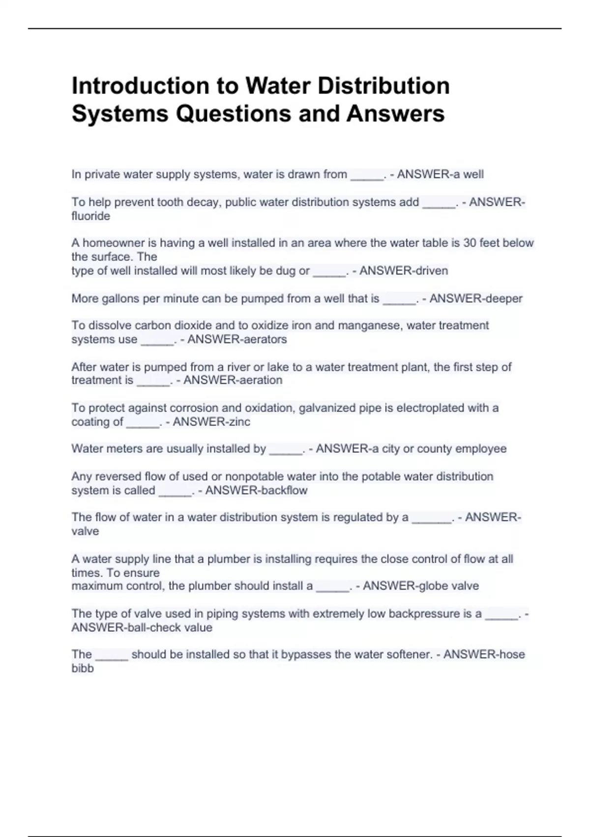 Introduction to Water Distribution Systems Questions and Answers ...