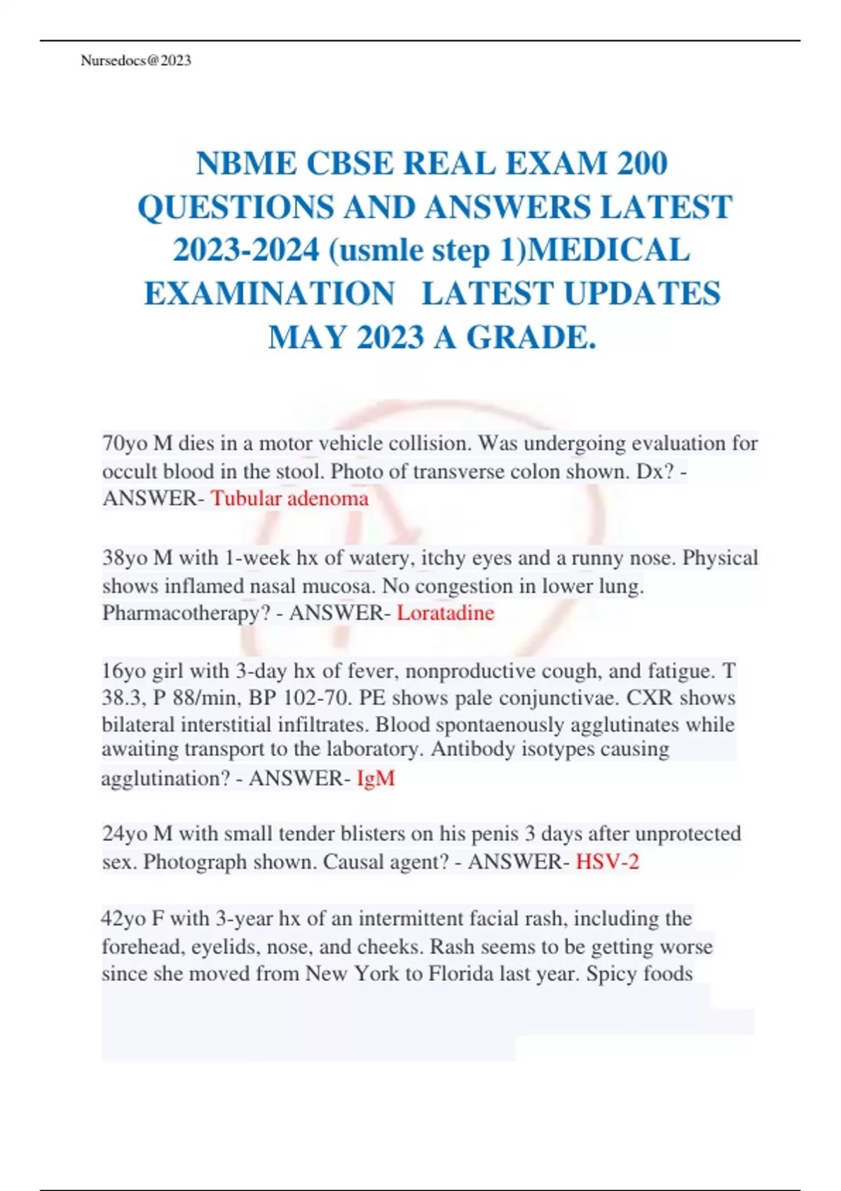 NBME CBSE Real Exam – 200 Questions and Answers (Latest 2024–2025 ...