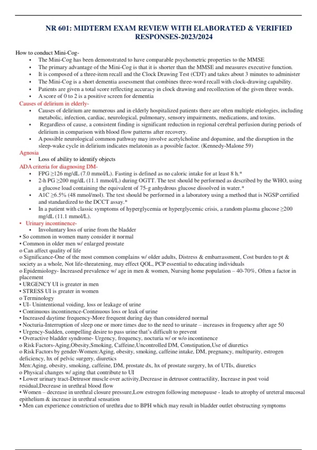 PACKAGE DEAL FOR NR 601 MIDTERM EXAMS( MIDTERM EXAMS, STUDY GUDES AND ...