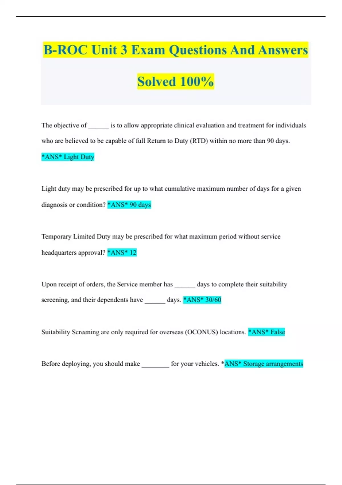 B-ROC Unit 3 Exam Questions And Answers Solved 100% - B-ROC Unit 3 - Stuvia US