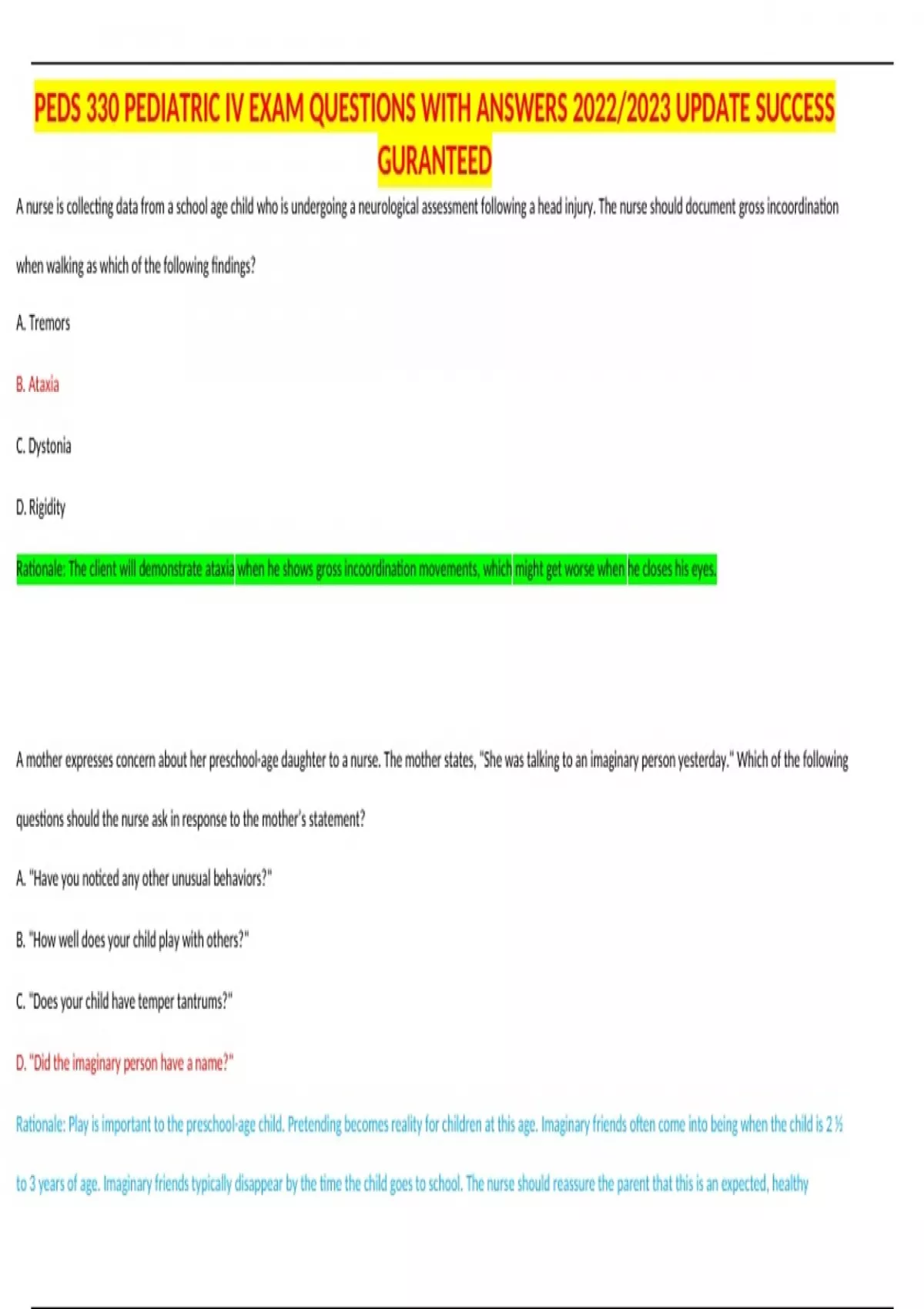 NR CHN-P1-EXAM QUESTIONS WITH CORRECT ANSWERS 2022/2023 A+ - NR CHN-P - Stuvia US