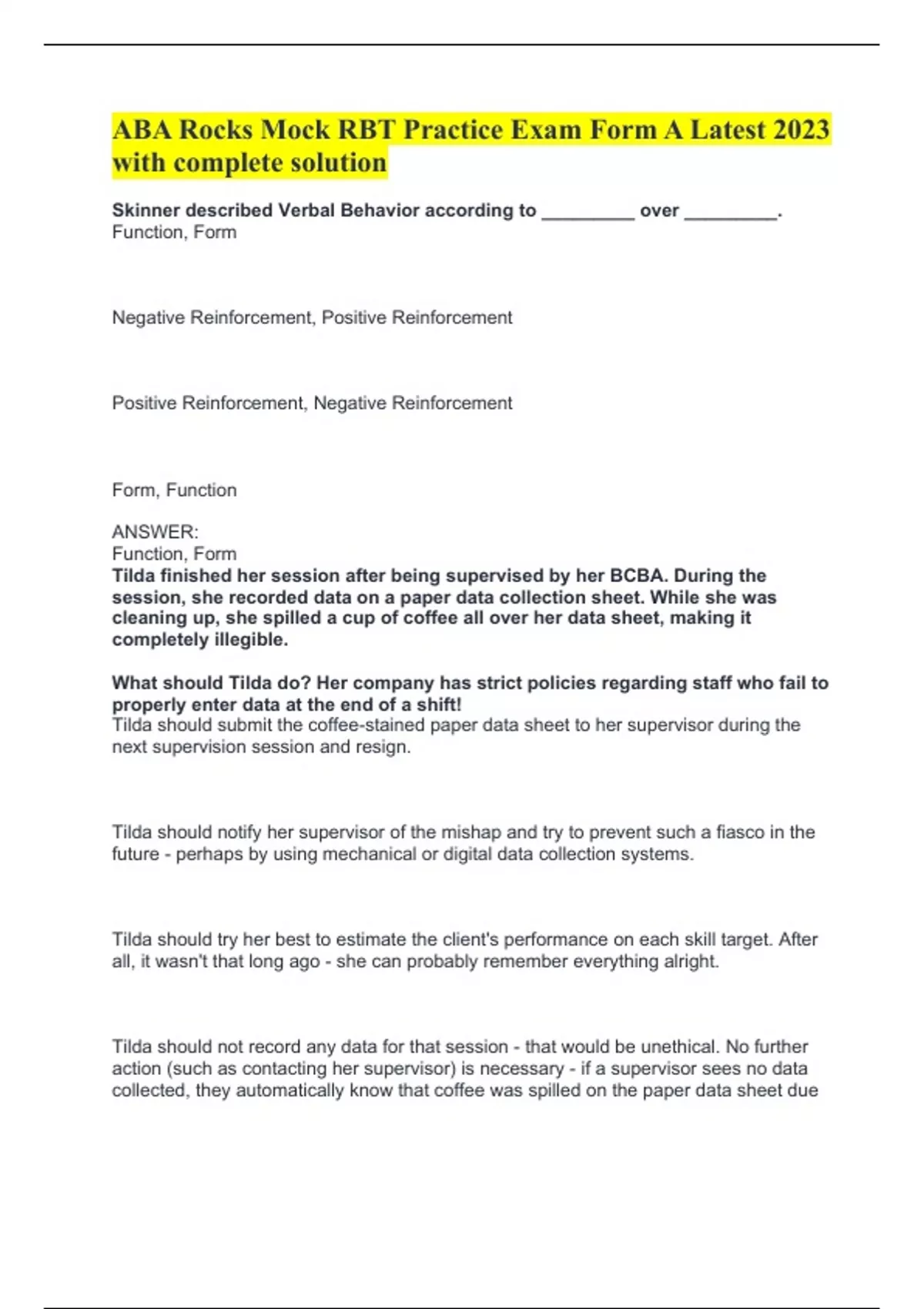 ABA Rocks Mock RBT Practice Exam Form A Latest 2023 with complete ...