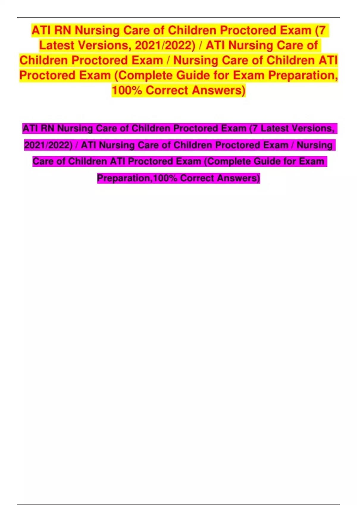 ATI RN Nursing Care of Children Proctored Exam - Health and social care ...