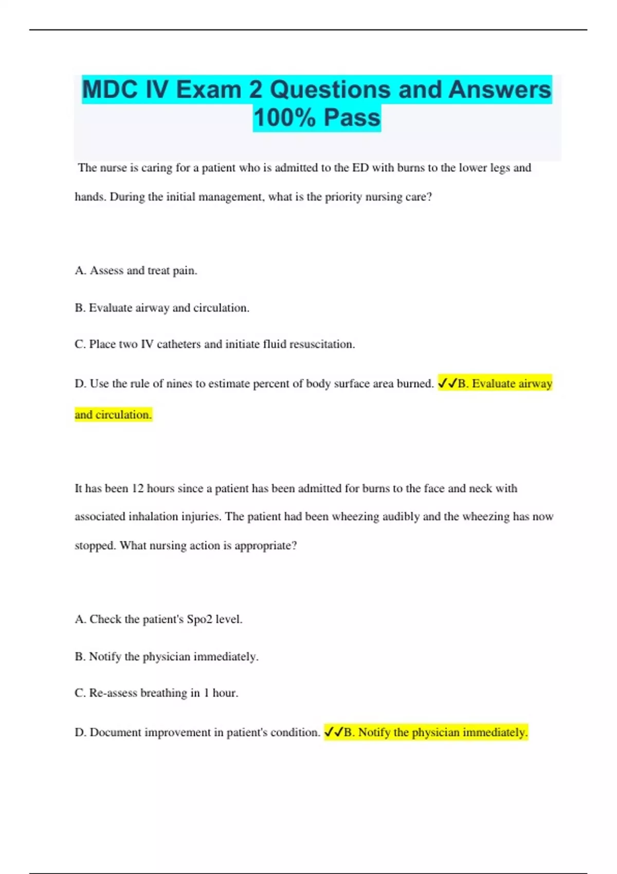 MDC IV Exam 2 Questions and Answers 100% Pass - MDC IV - Stuvia US