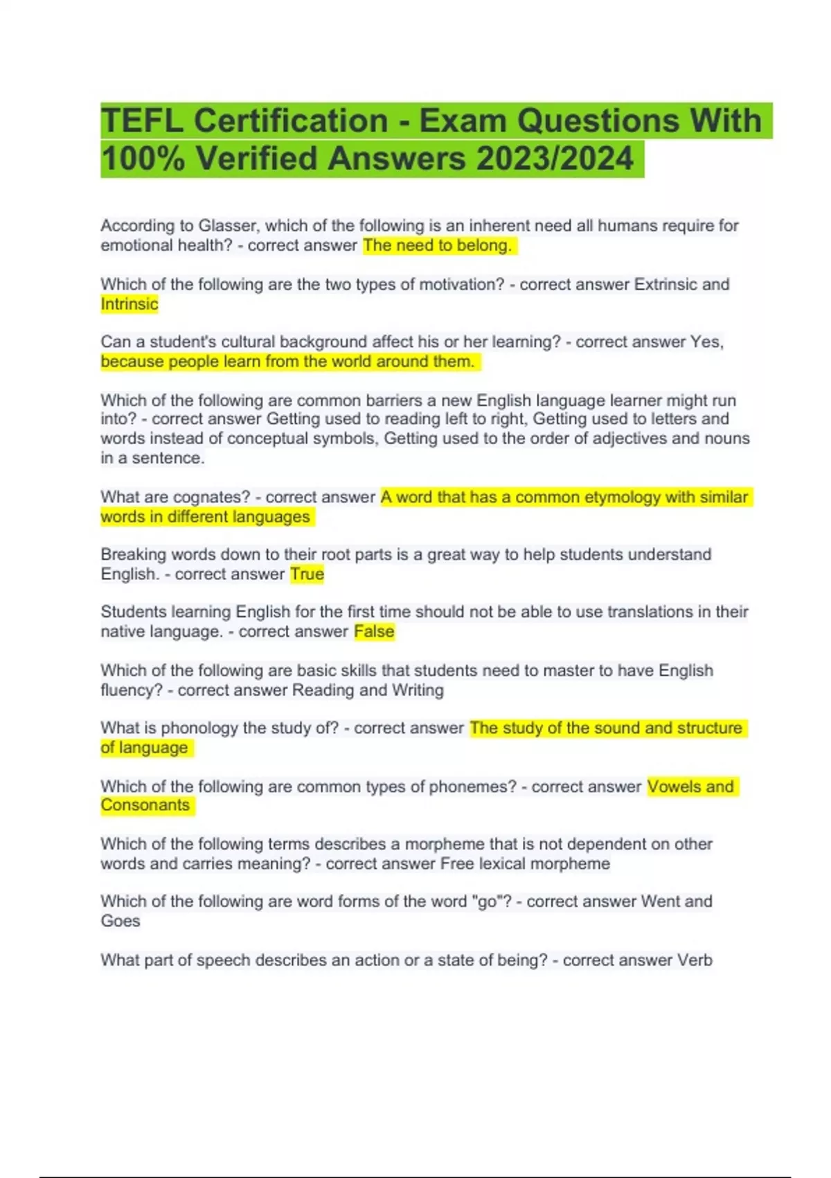 TEFL ACADEMY Assignment A Text 3 – Elementary | TEFL Certification Questions With Correct ...