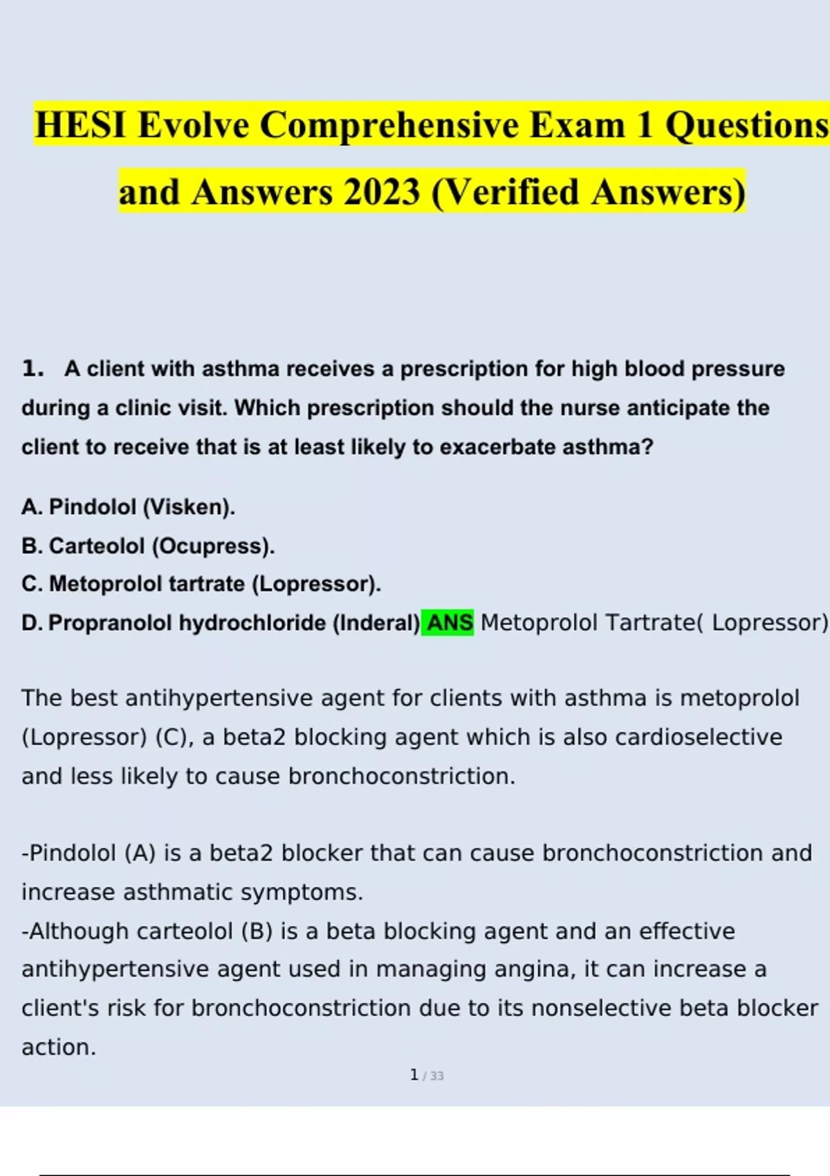 HESI Evolve Comprehensive Exam 1 and 2 Questions and Answers 2023 ...