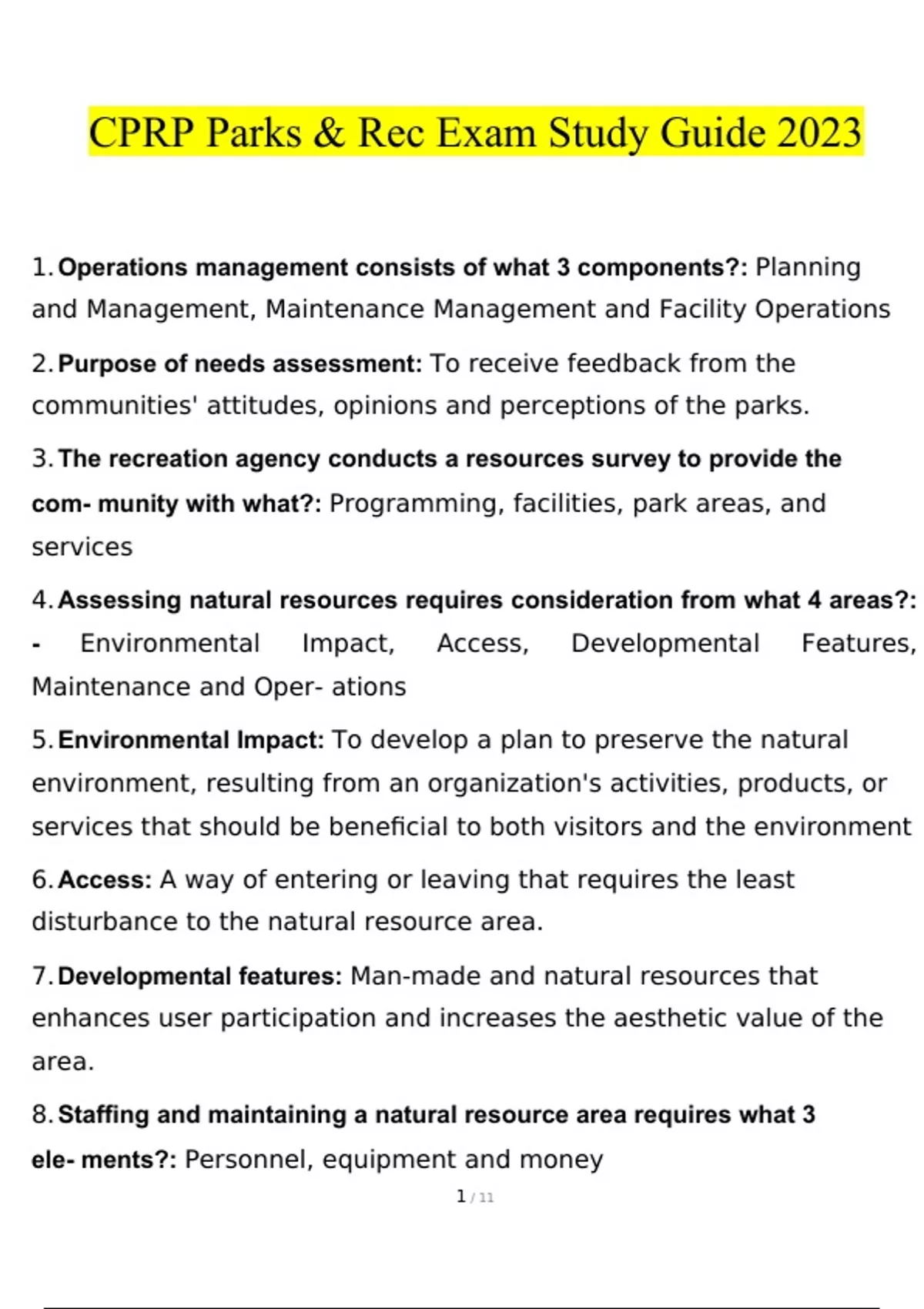 CPRP - Certified Park & Recreation Professional STUDY BUNDLE PACK ...