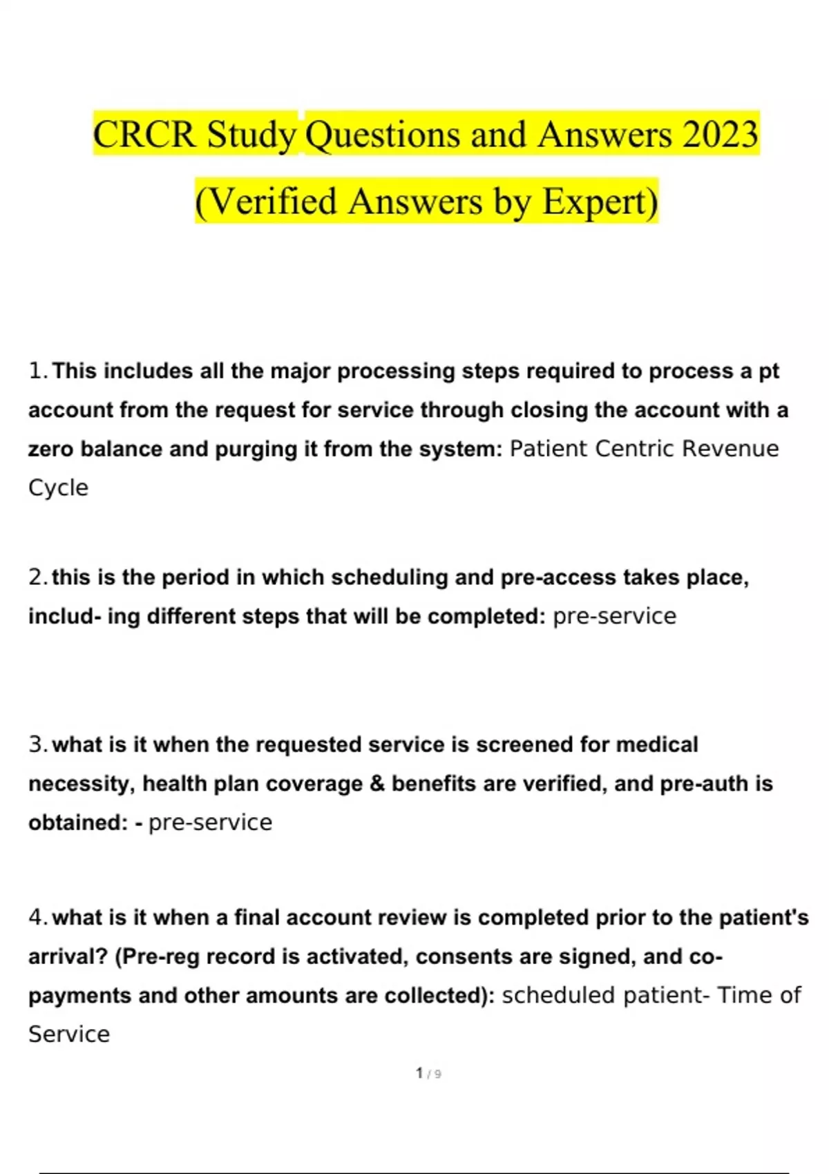 CRCR Study Questions and Answers Latest [100% correct answers ...