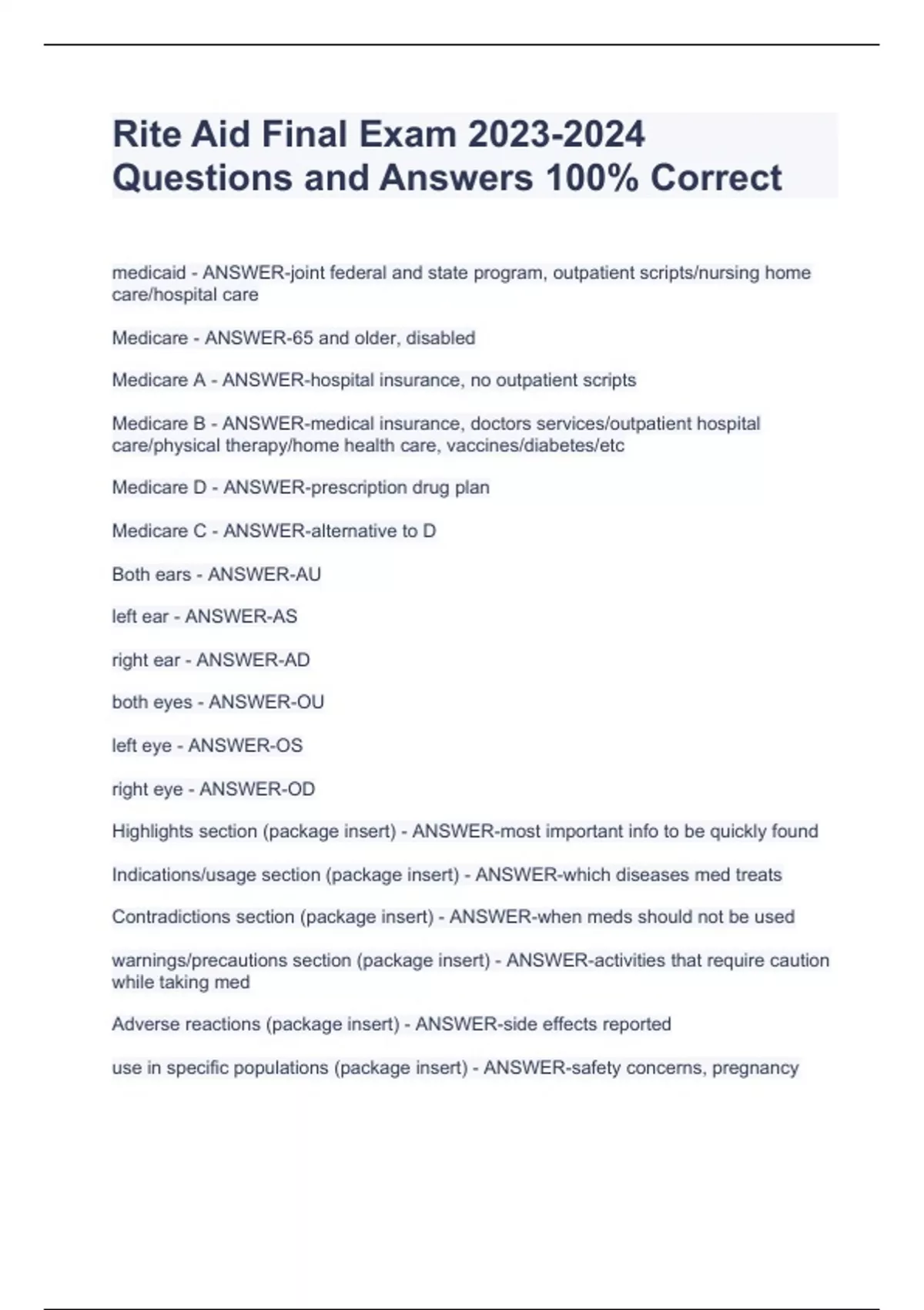 Rite Aid Final Exam Questions and Answers 100% Correct - Rite Aid PTU ...