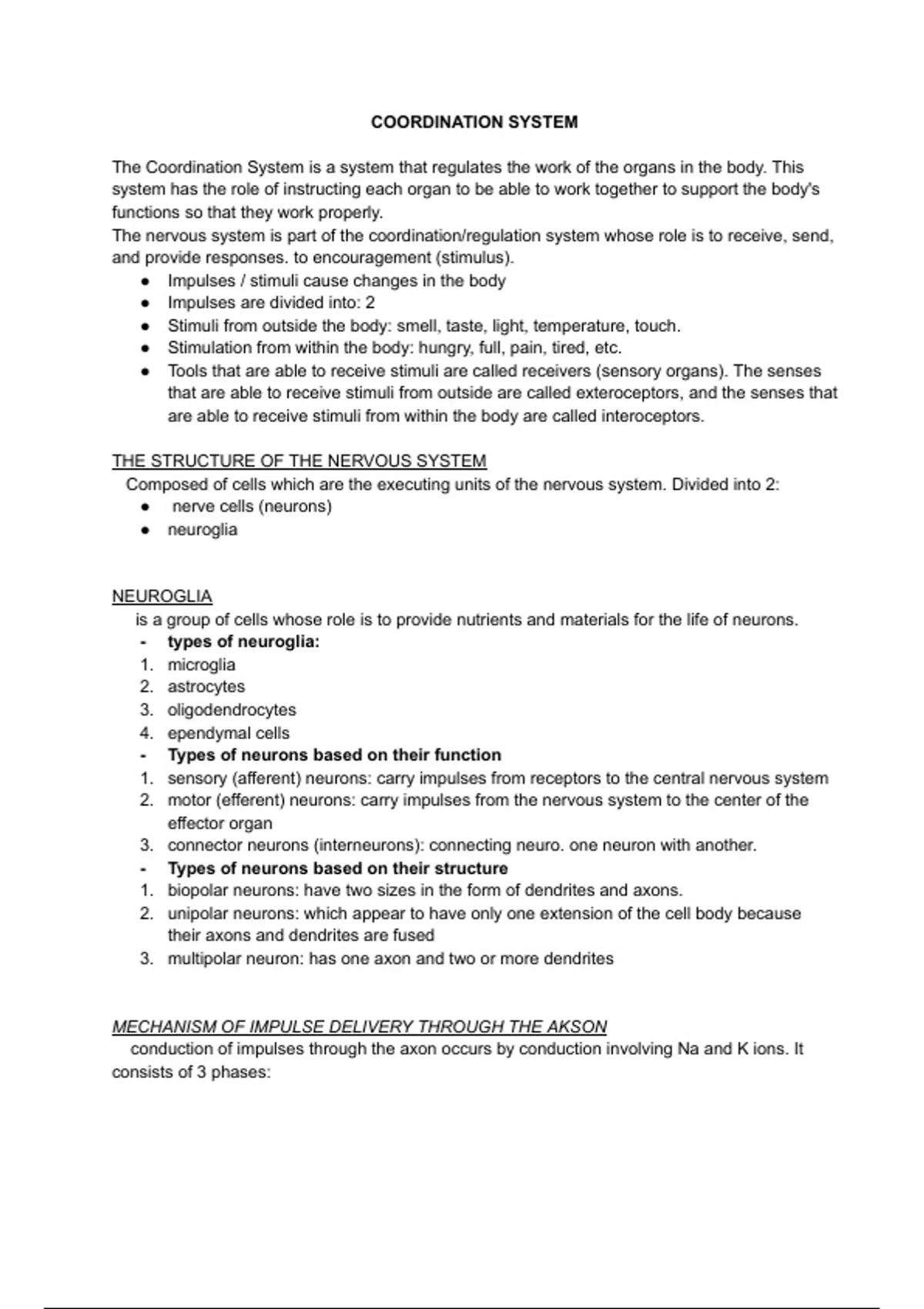 Summary biology coordination system - Biology - Stuvia US
