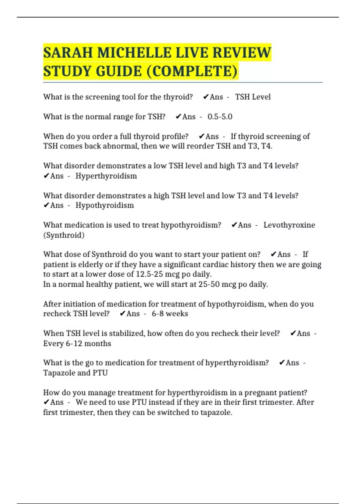 SARAH MICHELLE LIVE REVIEW STUDY GUIDE (COMPLETE) - Sarah Michelle - Stuvia US