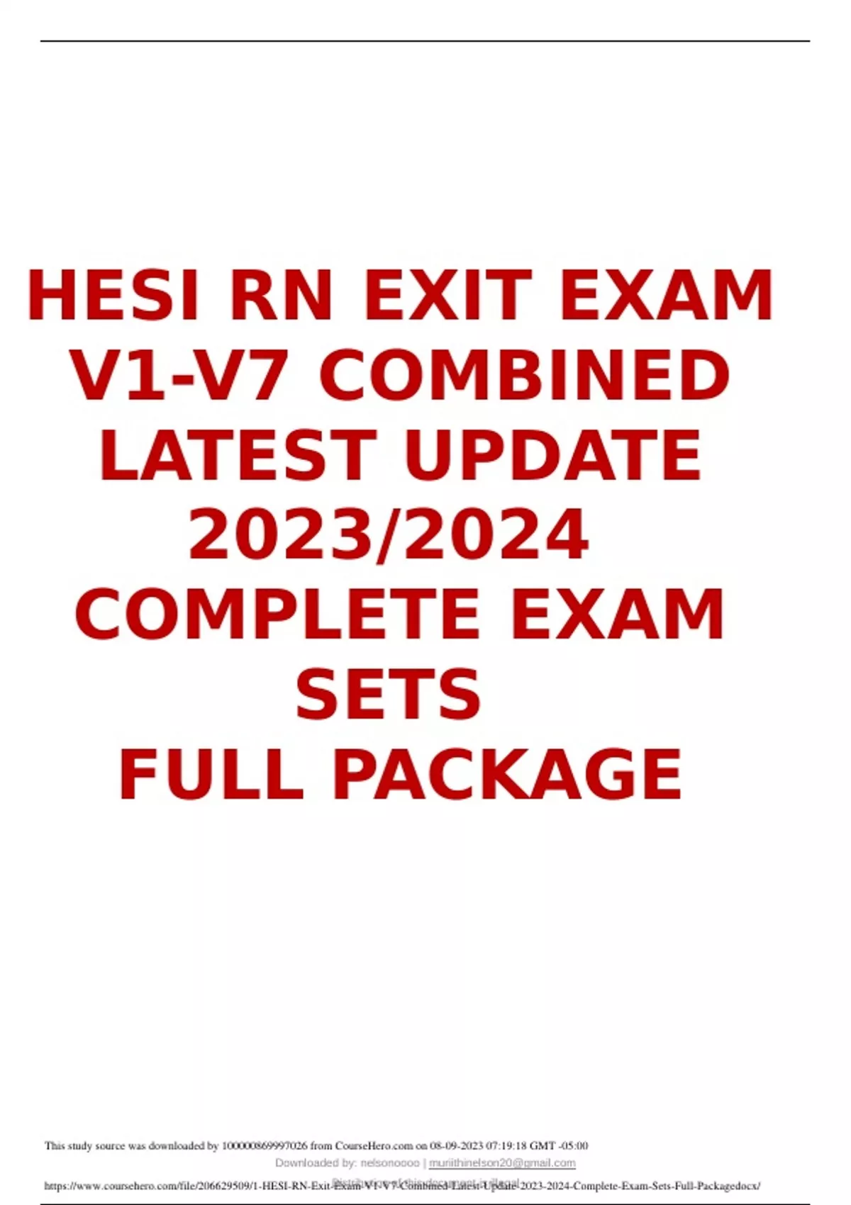 HESI RN EXIT EXAM V1-V7 COMBINED LATEST UPDATE 2023/2024 COMPLETE EXAM ...