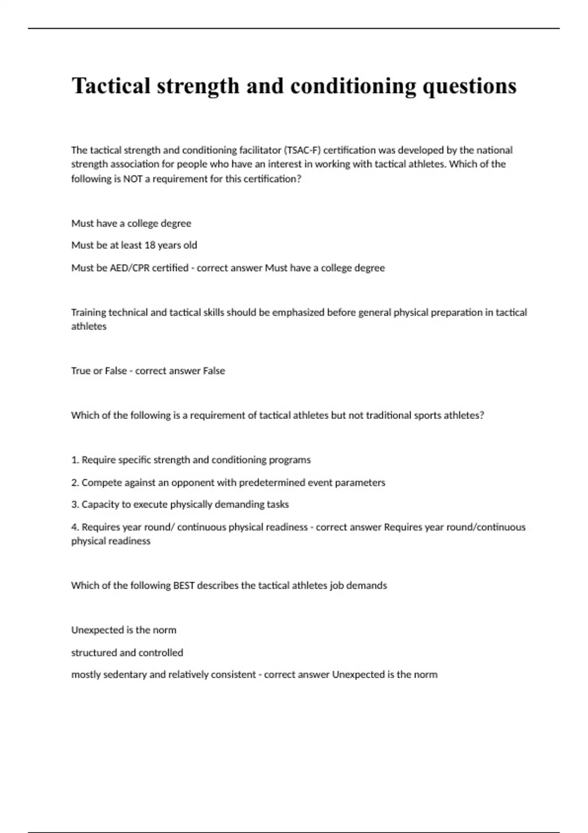 Tactical strength and conditioning questions and answers 2023 - Tsac ...