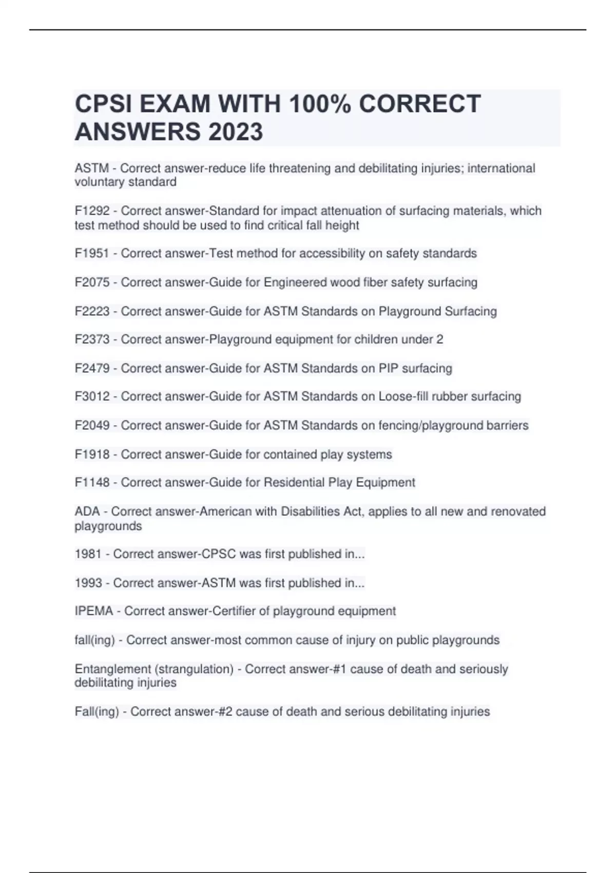 CPSI (Certified Playground Safety Inspector ) TESTS COMPILATION BUNDLE ...
