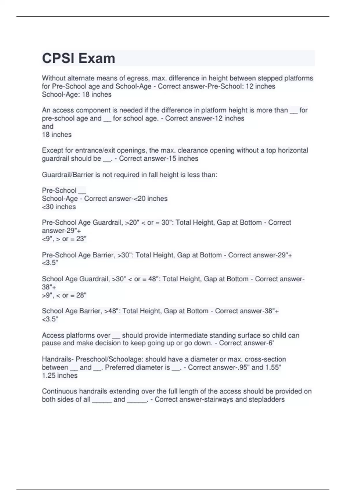 (Certified Playground Safety Inspector )CPSI EXAM| questions with ...