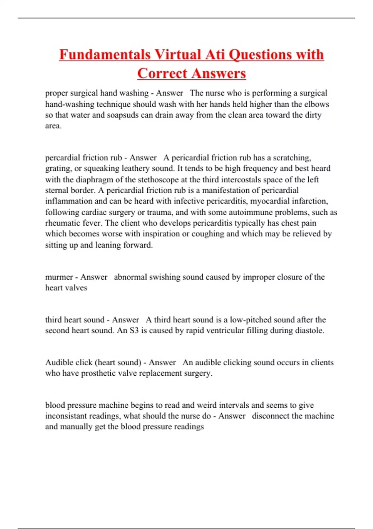 Fundamentals Virtual Ati Questions with Correct Answers - ATI Virtual ...