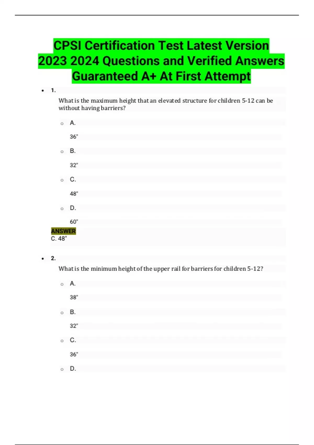 CPSI Certification Test Latest Version Questions and Verified Answers ...