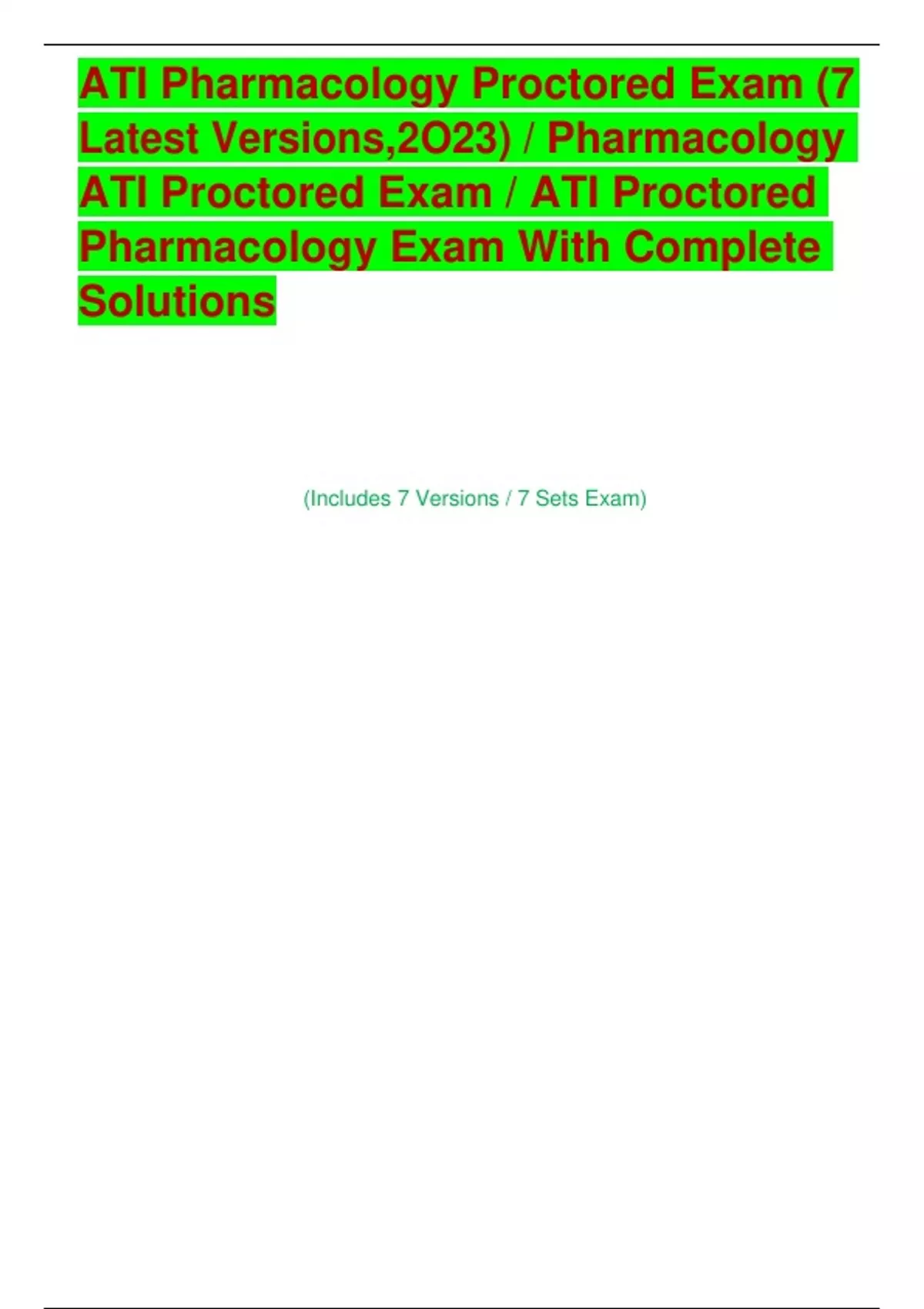 ATI Pharmacology Proctored Exam (7 Latest Versions,2O23) / Pharmacology ...