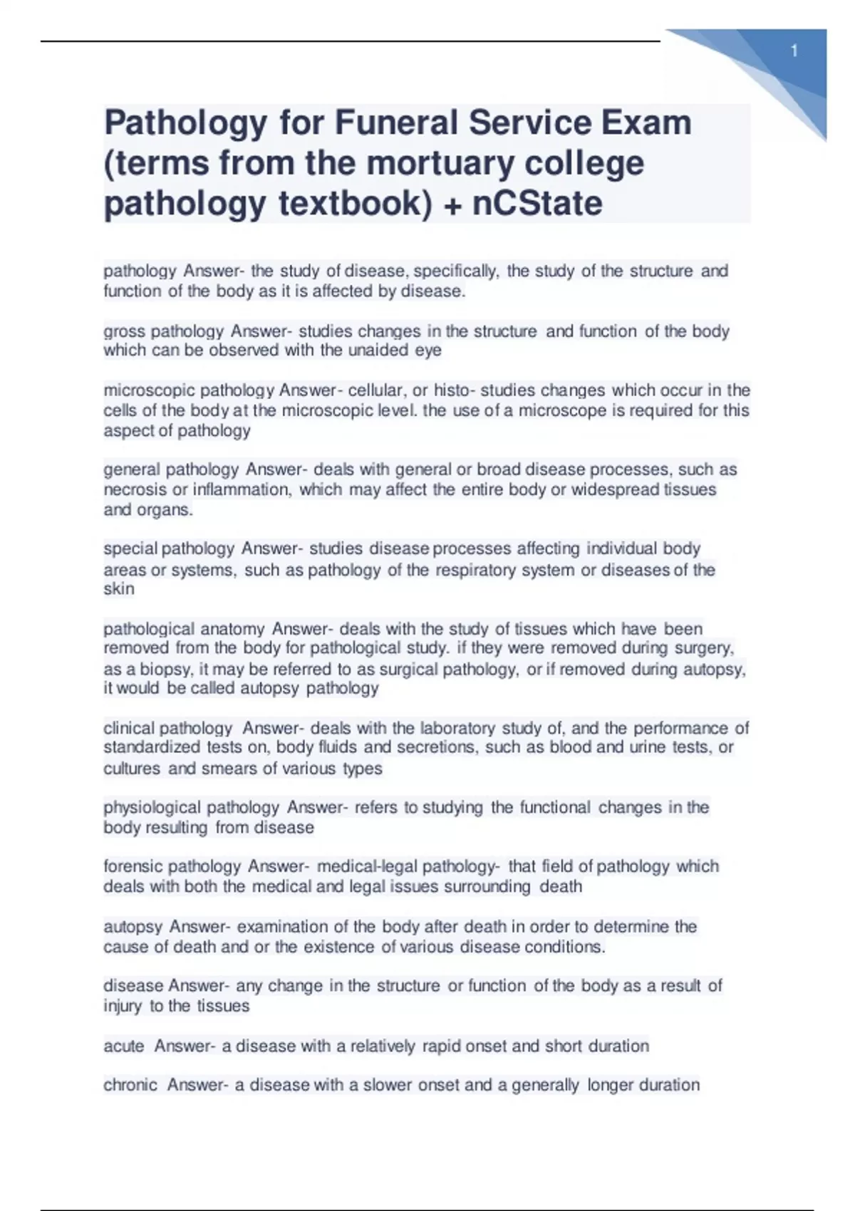 Pathology for Funeral Service Exam (terms from the mortuary college ...