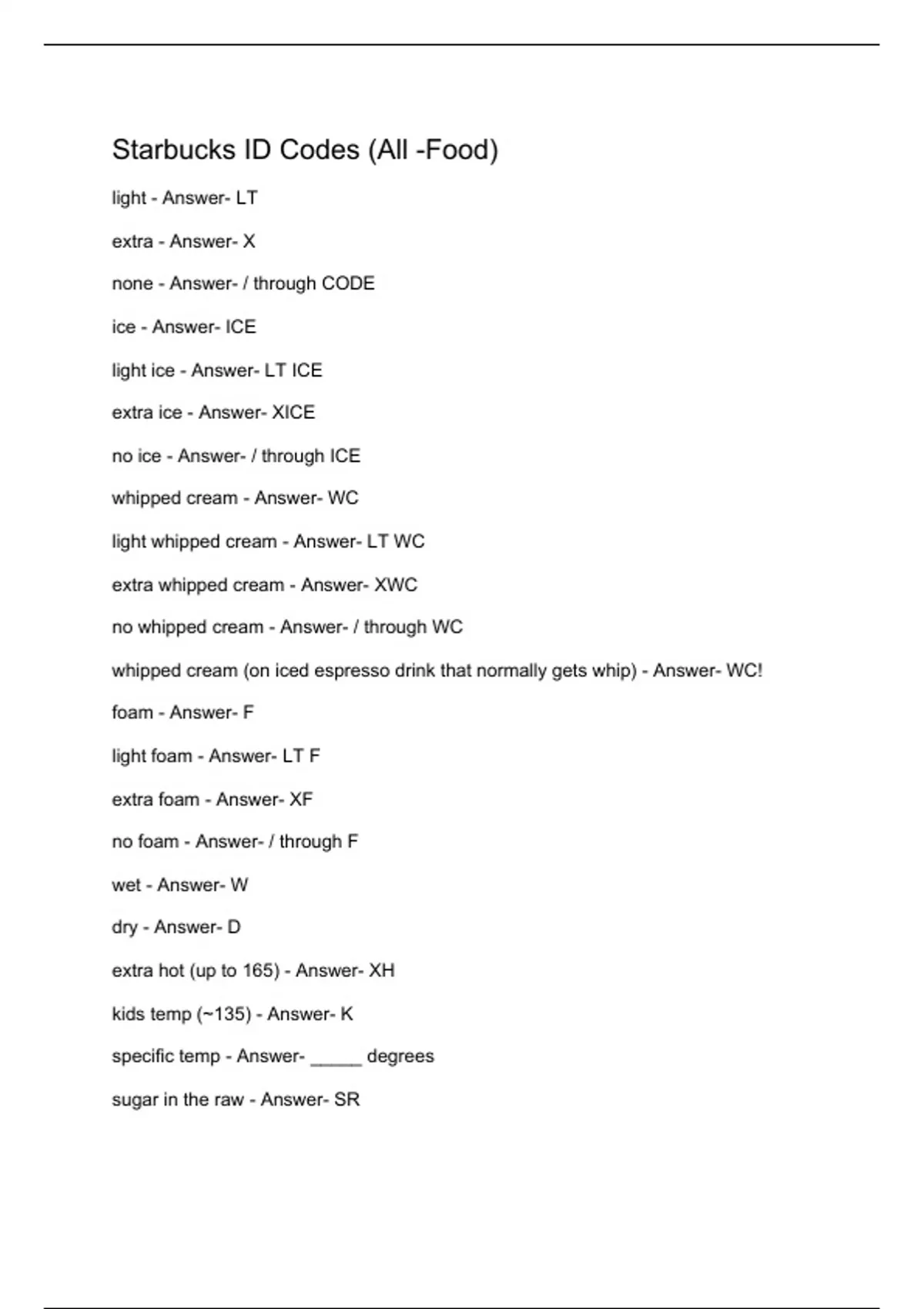 Starbucks ID Codes (All -Food) - Starbucks - Stuvia US