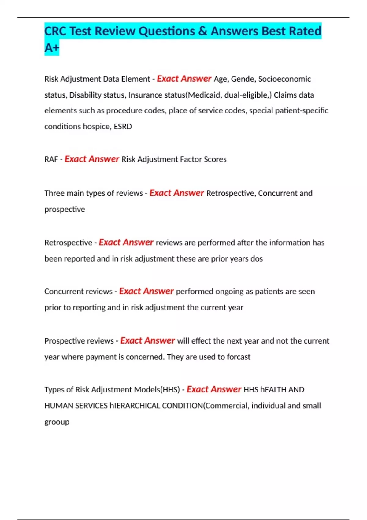 CRC Exam Over (750 Questions) with 100% Verified Answers 2023 Update ...