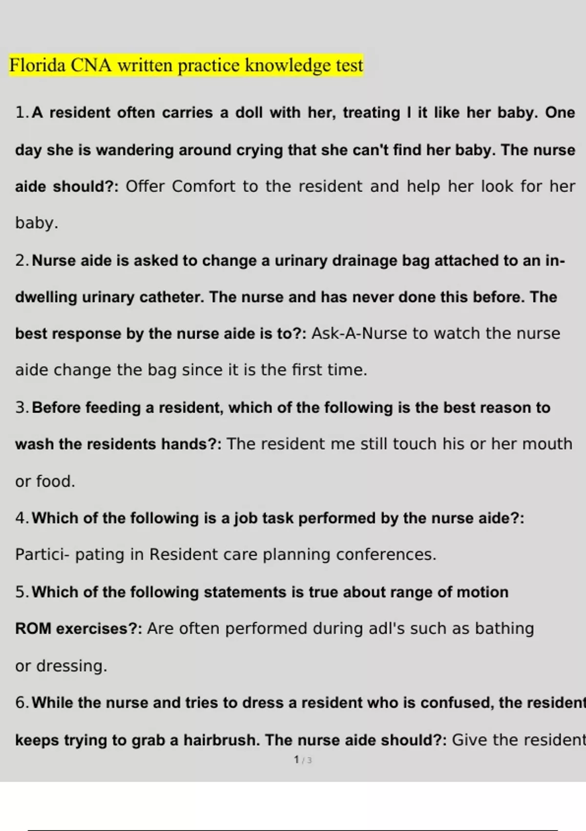 CNA WRITTEN TEST 2023/2024 QUESTIONS AND ANSWERS(A+ TEST) - CNA ...