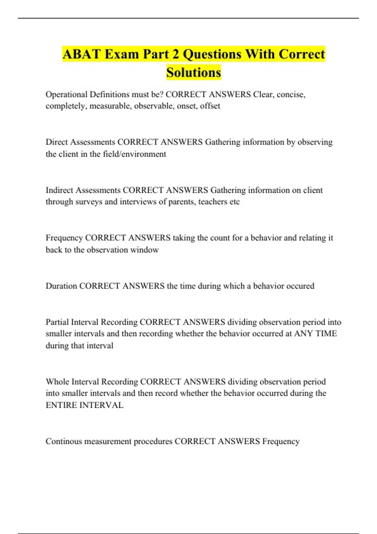 ABAT Exam Part 2 Questions With Correct Solutions - Abat - Stuvia US