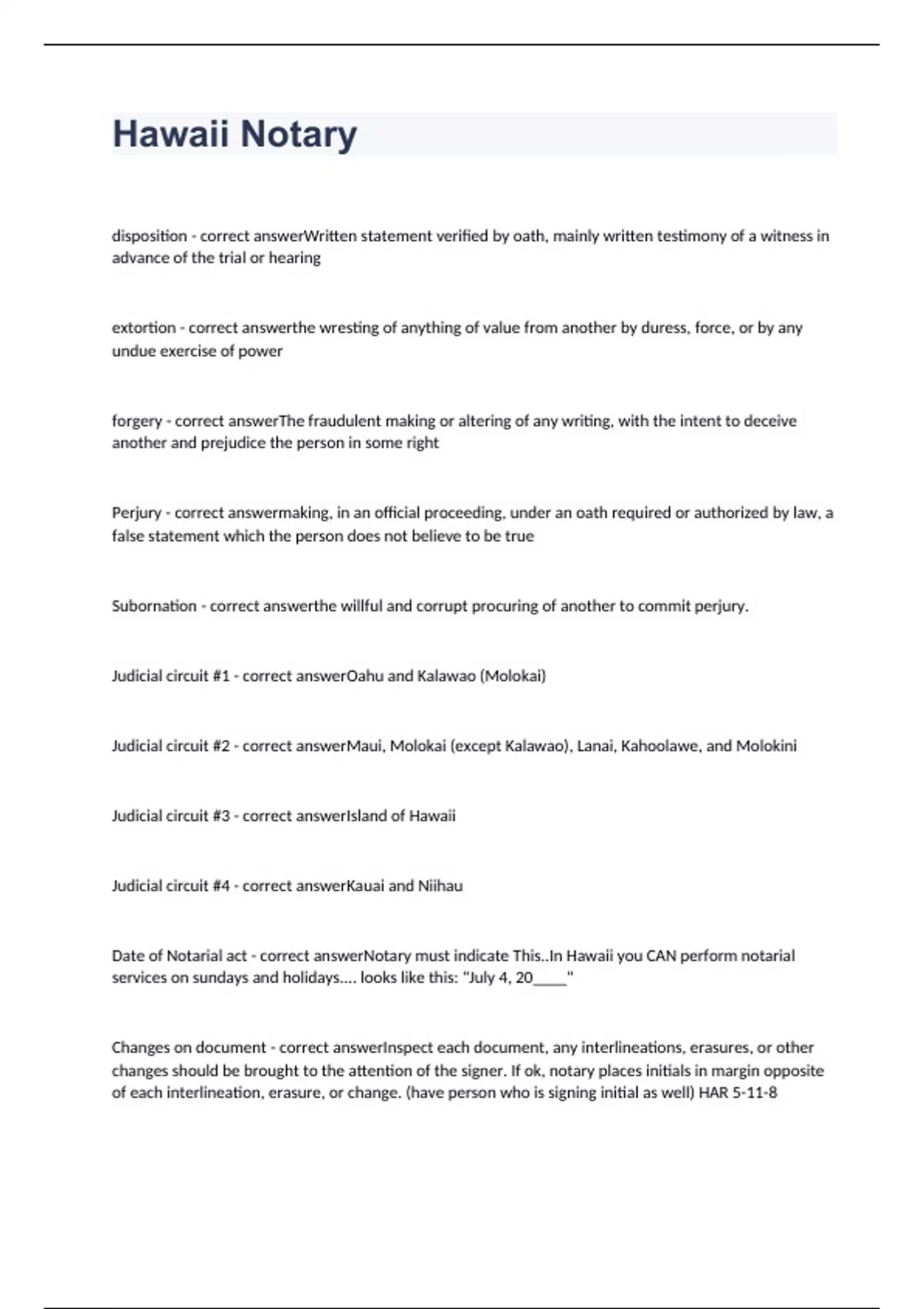 Hawaii Notary exam 2023 with 100% correct answer - Hawaii Notary ...