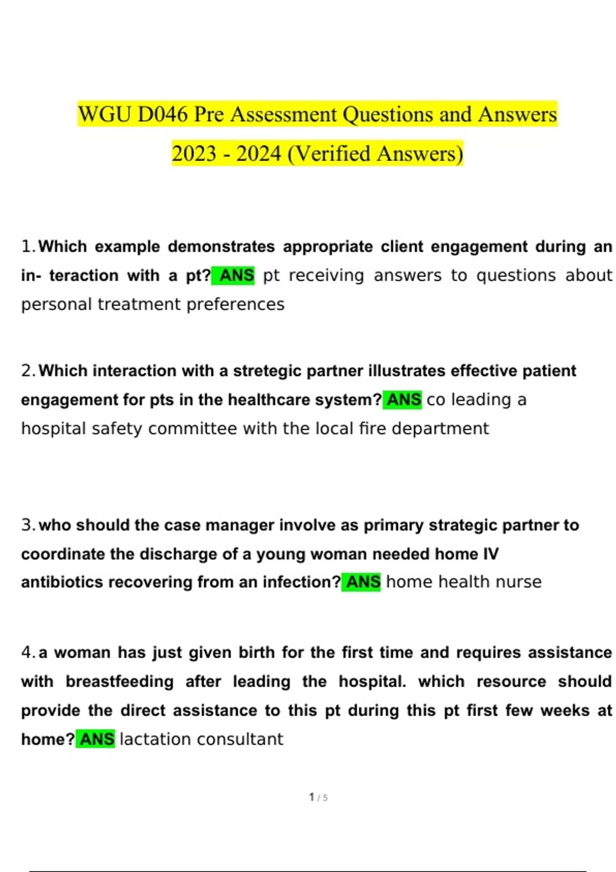 WGU D046 Pre Assessment Questions and Answers Latest [100% correct ...