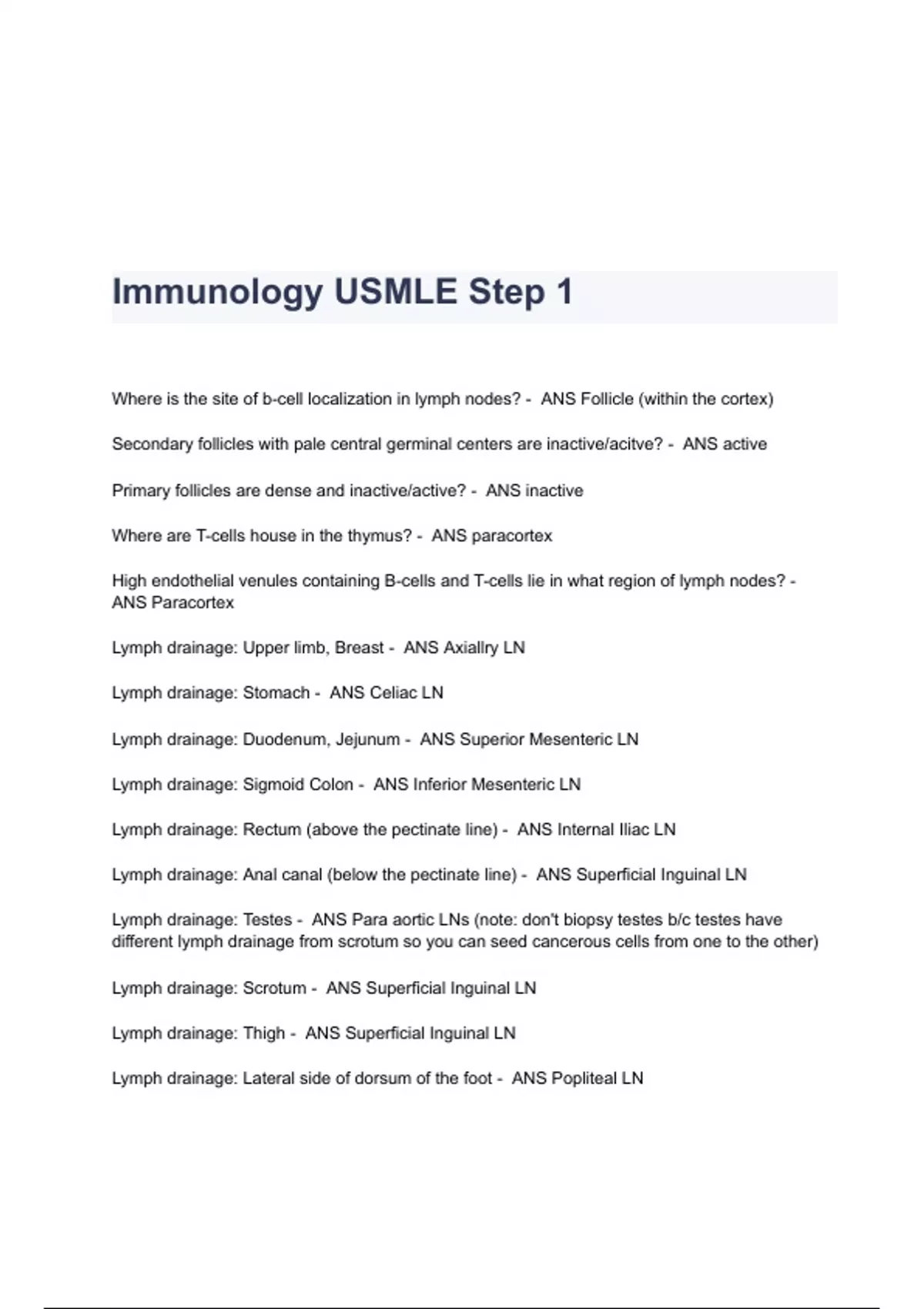 Immunology USMLE Step 1 QUESTIONS & ANSWERS 2023 ( A+ GRADED 100% ...