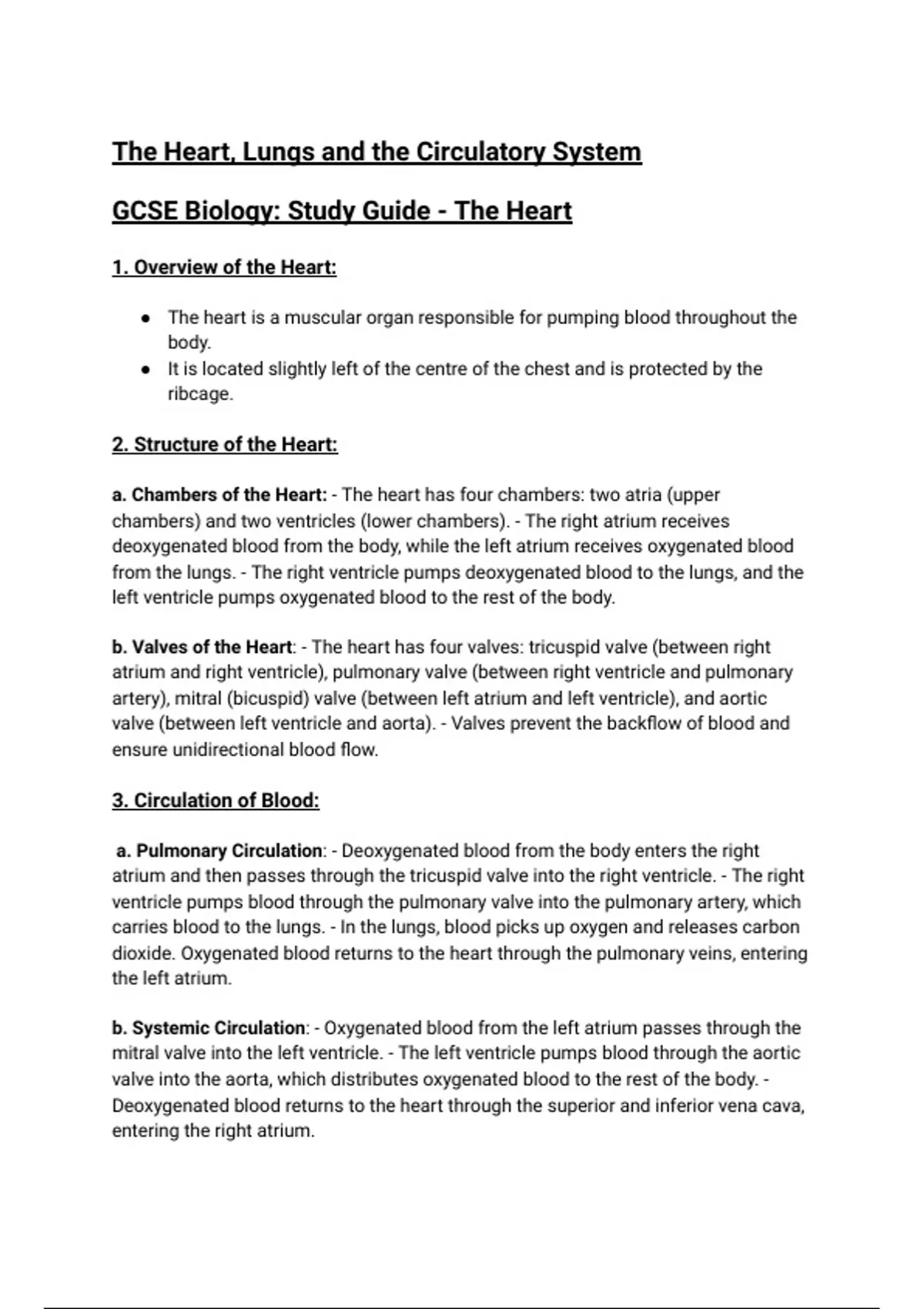 Summary The Heart, Lungs and the Circulatory System - Science - Stuvia UK