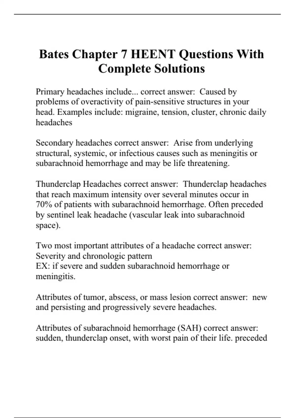 Bates Chapter 7 HEENT Questions With Complete Solutions - Bates Chapter ...