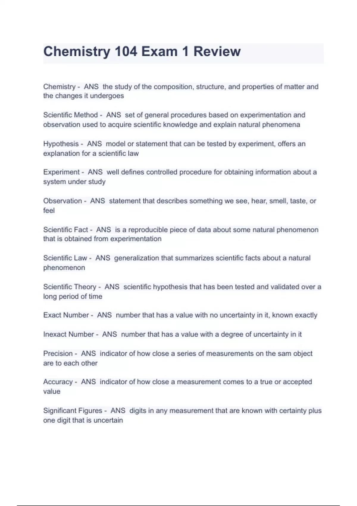 Chemistry 104 Exam 1 Review Questions With Solutions Chem 104 Stuvia Us