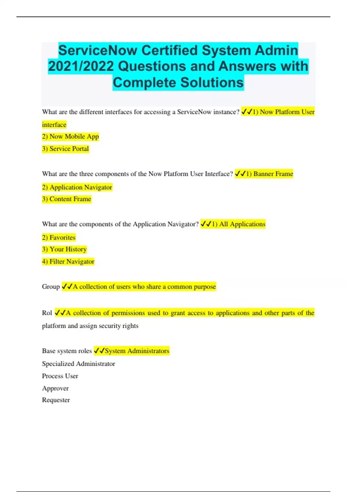 ServiceNow Certified System Admin 2021/2022 Questions and Answers with ...