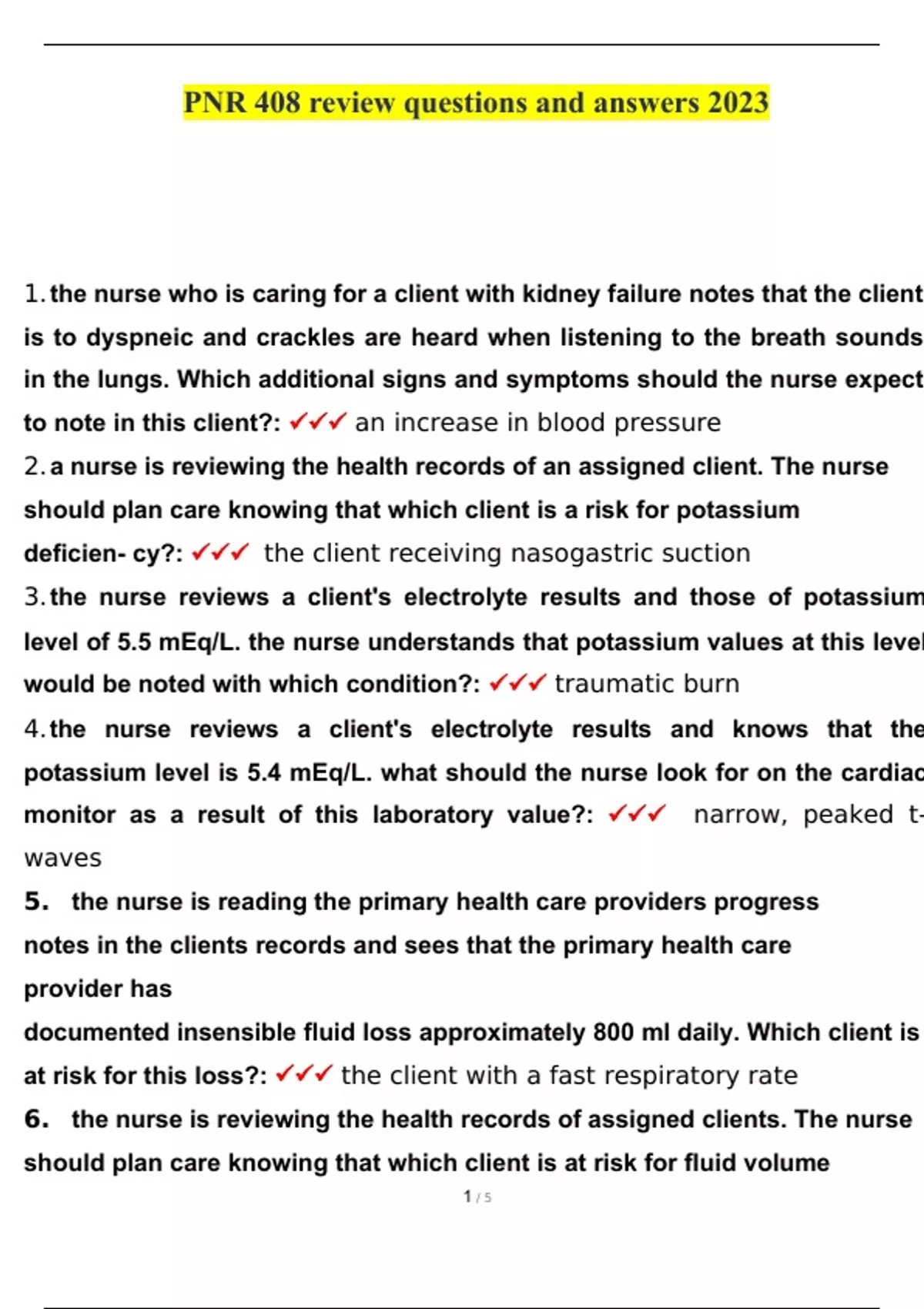 PNR 408 review questions and answers 2023 with complete solution - PNR - Stuvia US