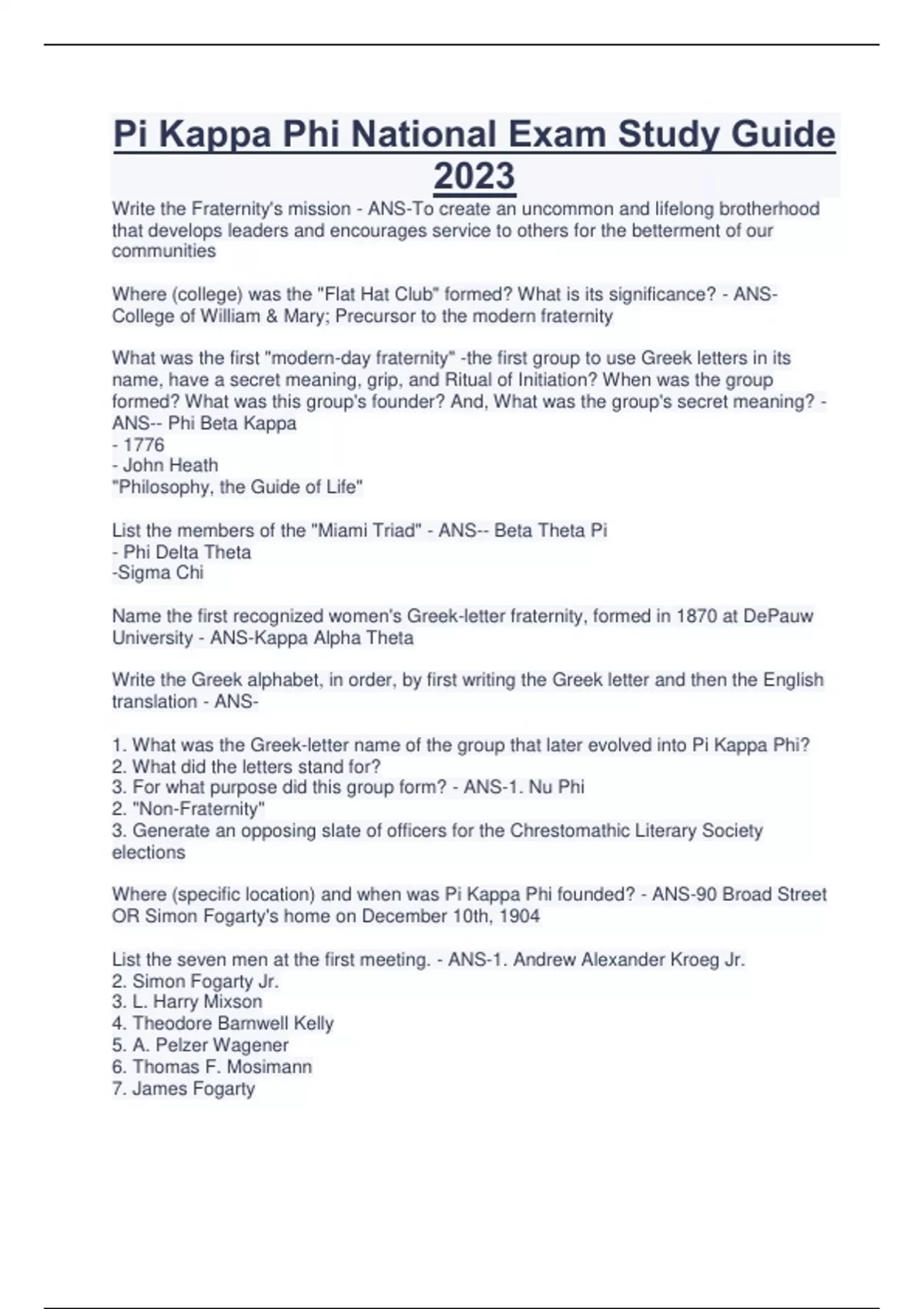 Pi Kappa Phi National Exam Study Guide 2023 - Pi Kappa Phi National Exm Study Guid 2023 - Stuvia US