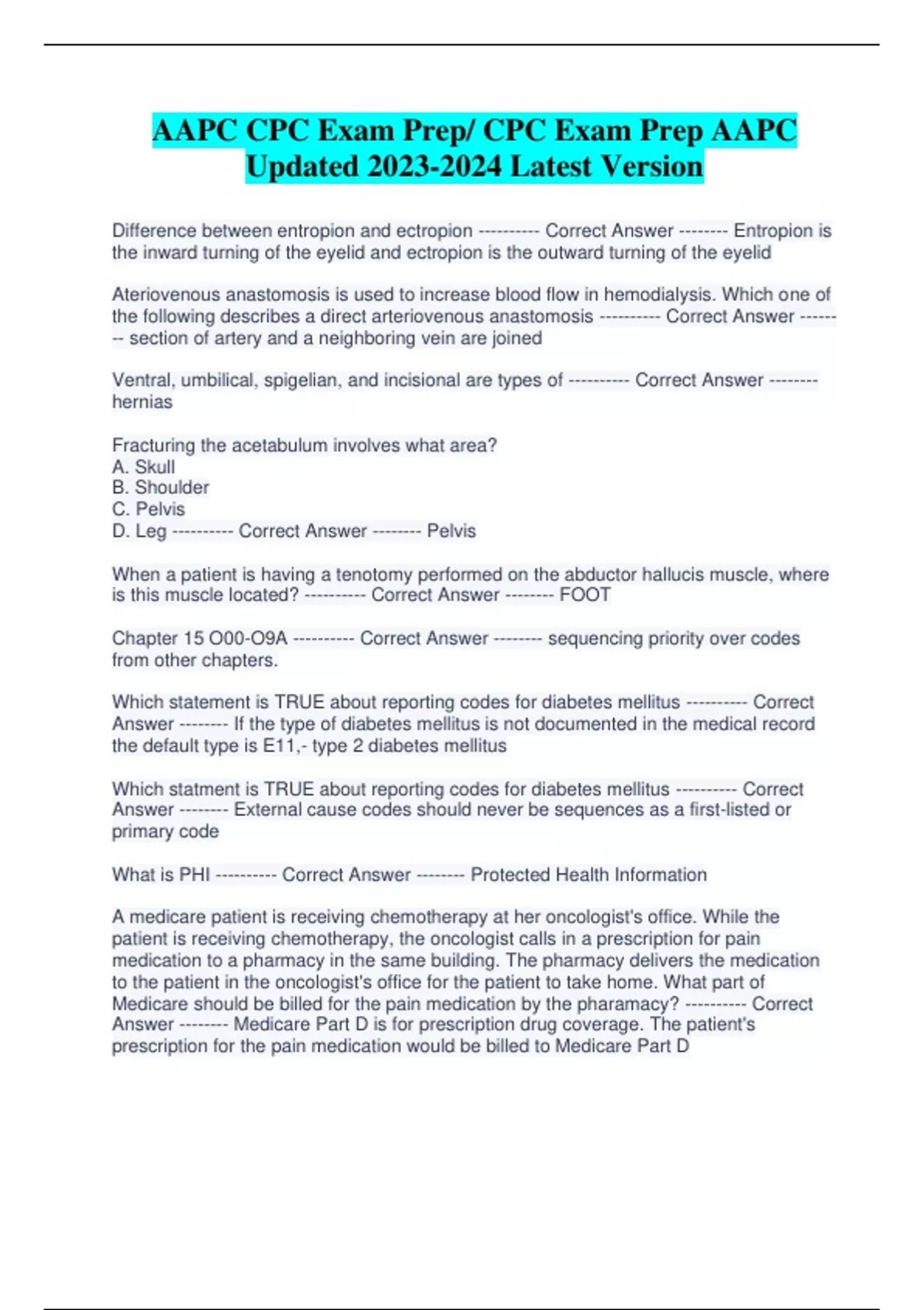 AAPC CPC Exam Prep/ CPC Exam Prep AAPC Updated Latest Version - AAPC ...