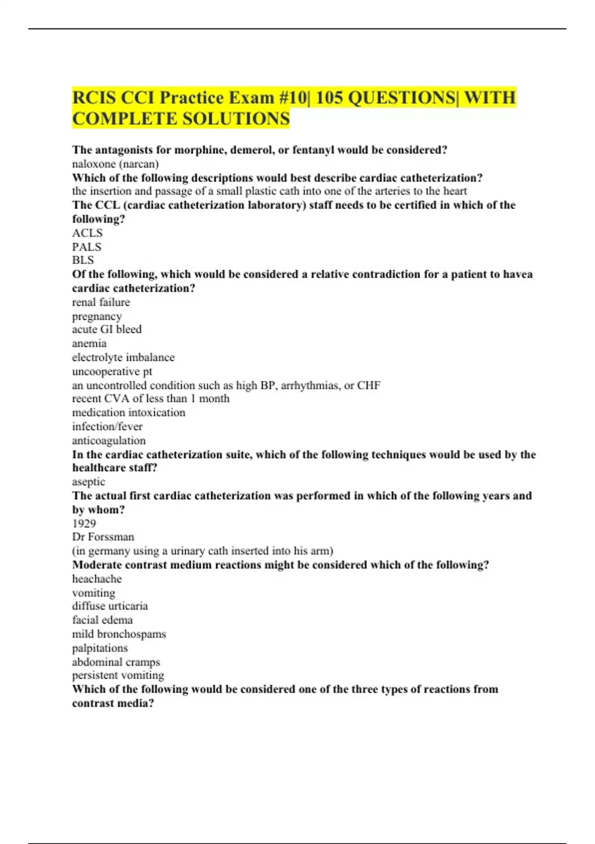 RCIS CCI Practice Exam #10| 105 QUESTIONS| WITH COMPLETE SOLUTIONS - RCIS CCI - Stuvia US