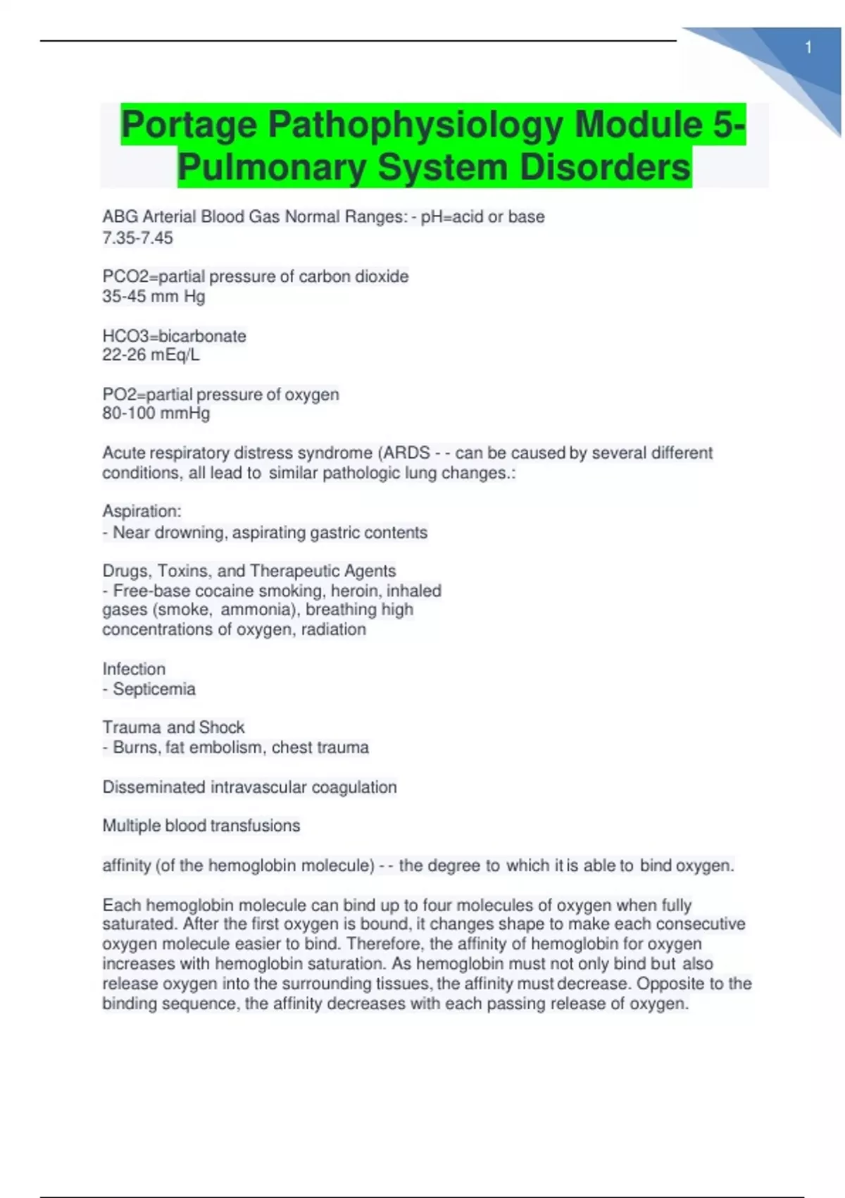 Portage Pathophysiology Module 5- Pulmonary System Disorders - Portage ...