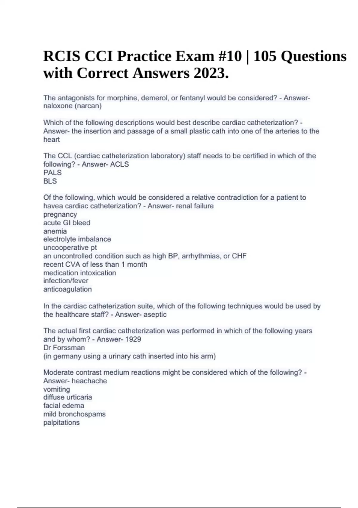 RCIS CCI Practice Exam #10 | 105 Questions with Correct Answers 2023, RCIS CCI Practice Exam #4 ...