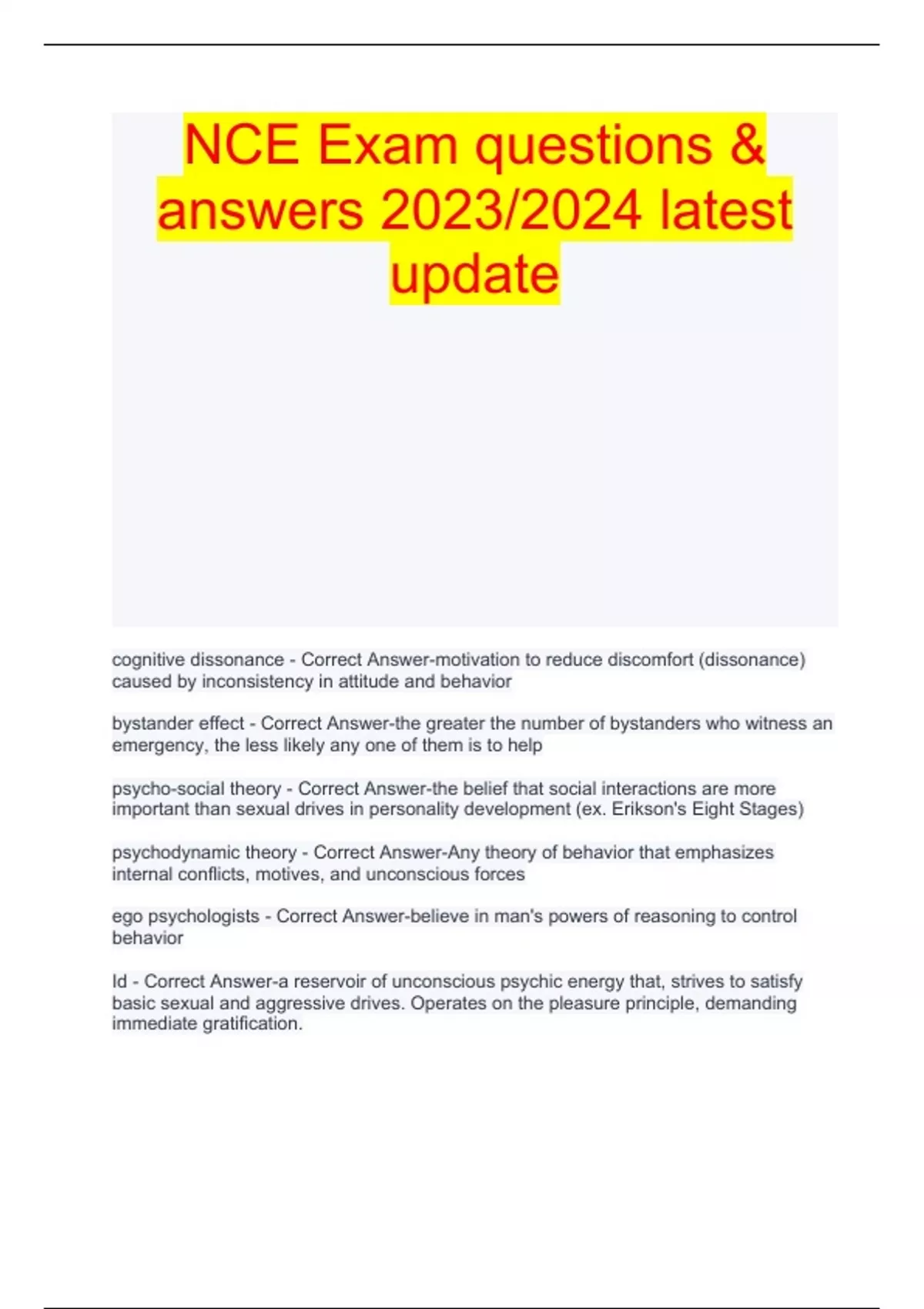 NCE Exam questions & answers 2023/2024 latest update - NCE . - Stuvia US