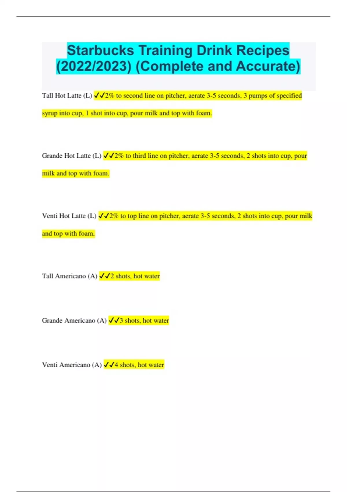 Starbucks Training Drink Recipes (2022/2023) (Complete and Accurate ...