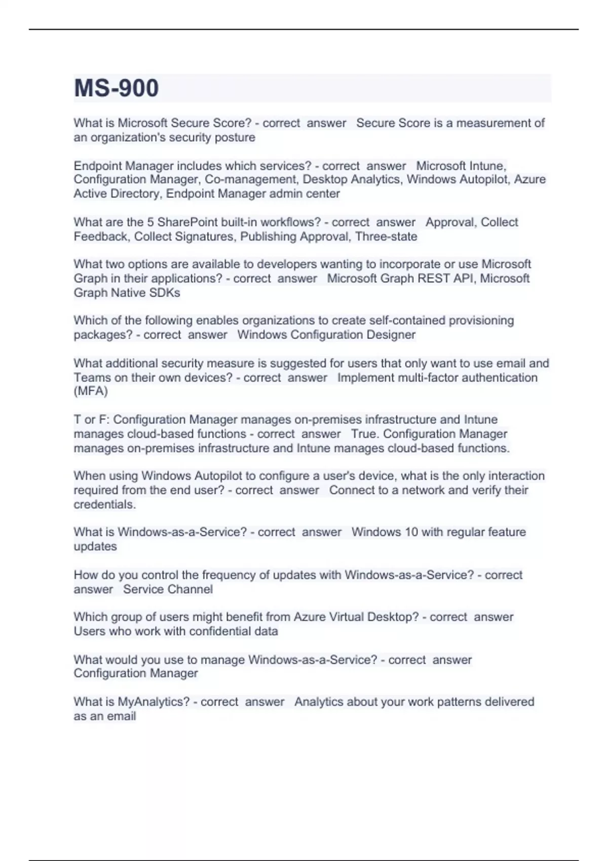 MS~900 Question and answers 100% correct 2023 - MS-900 - Stuvia US